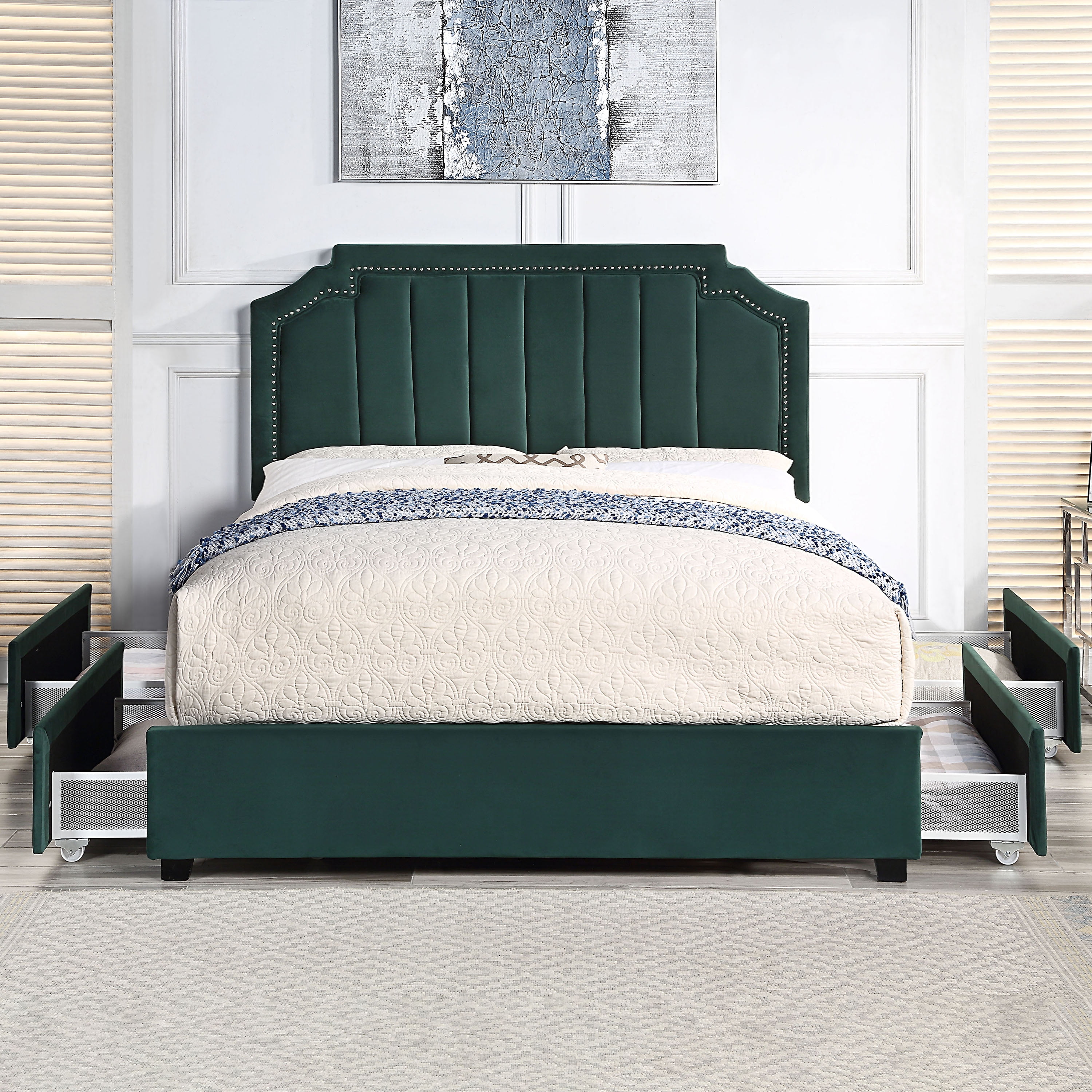 Chapla 4-Drawer Fabric Platform Bed, Full, Dark Green - Walmart.com
