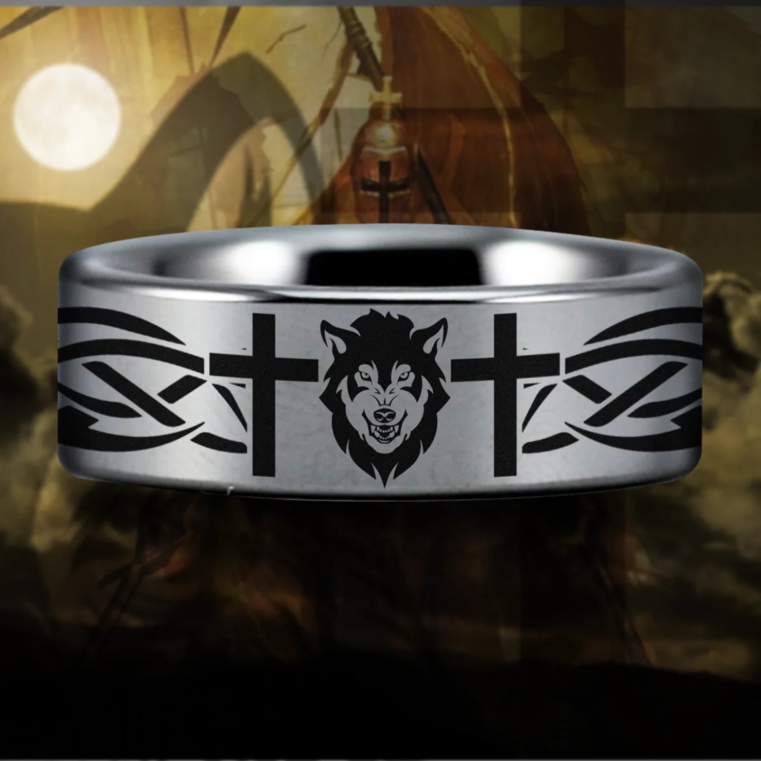 Chaplain Wolf Tungsten Carbide Ring - Walmart.com