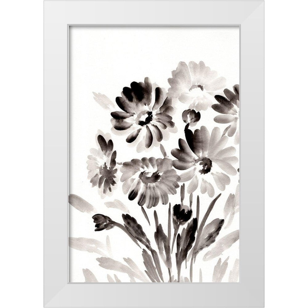 Chapman, Marcy 11x14 White Modern Wood Framed Museum Art Print Titled - Simple Black Daisies ...