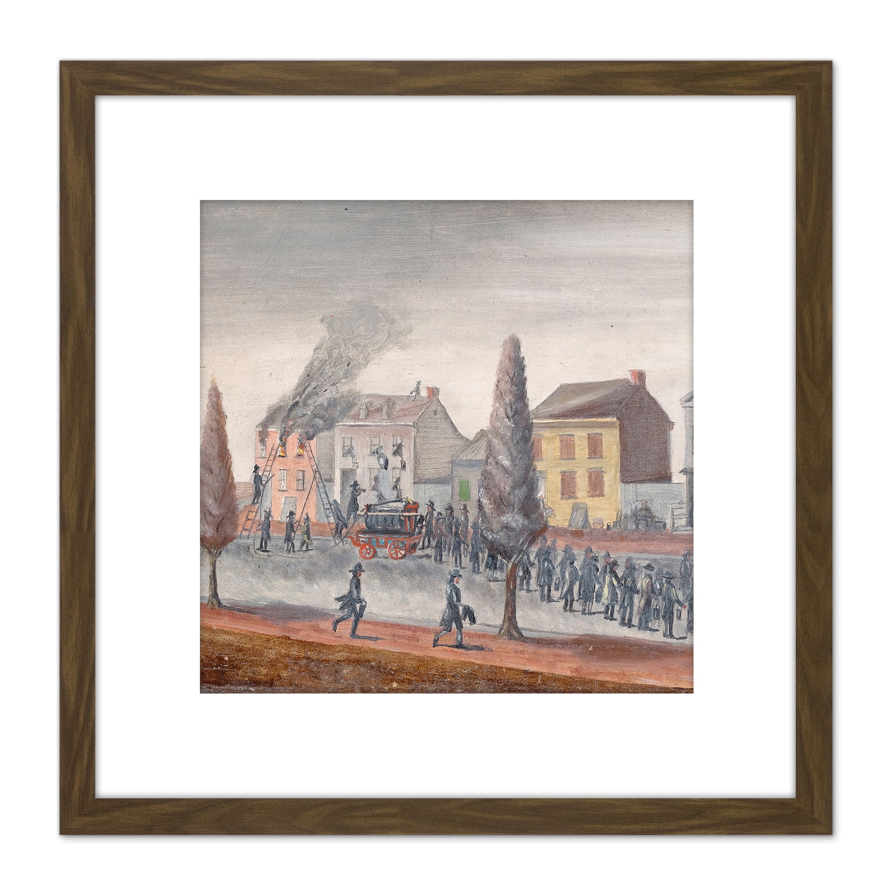 Chappel New York Fighting A Fire 1870 Painting 8X8 Inch Square Wooden ...