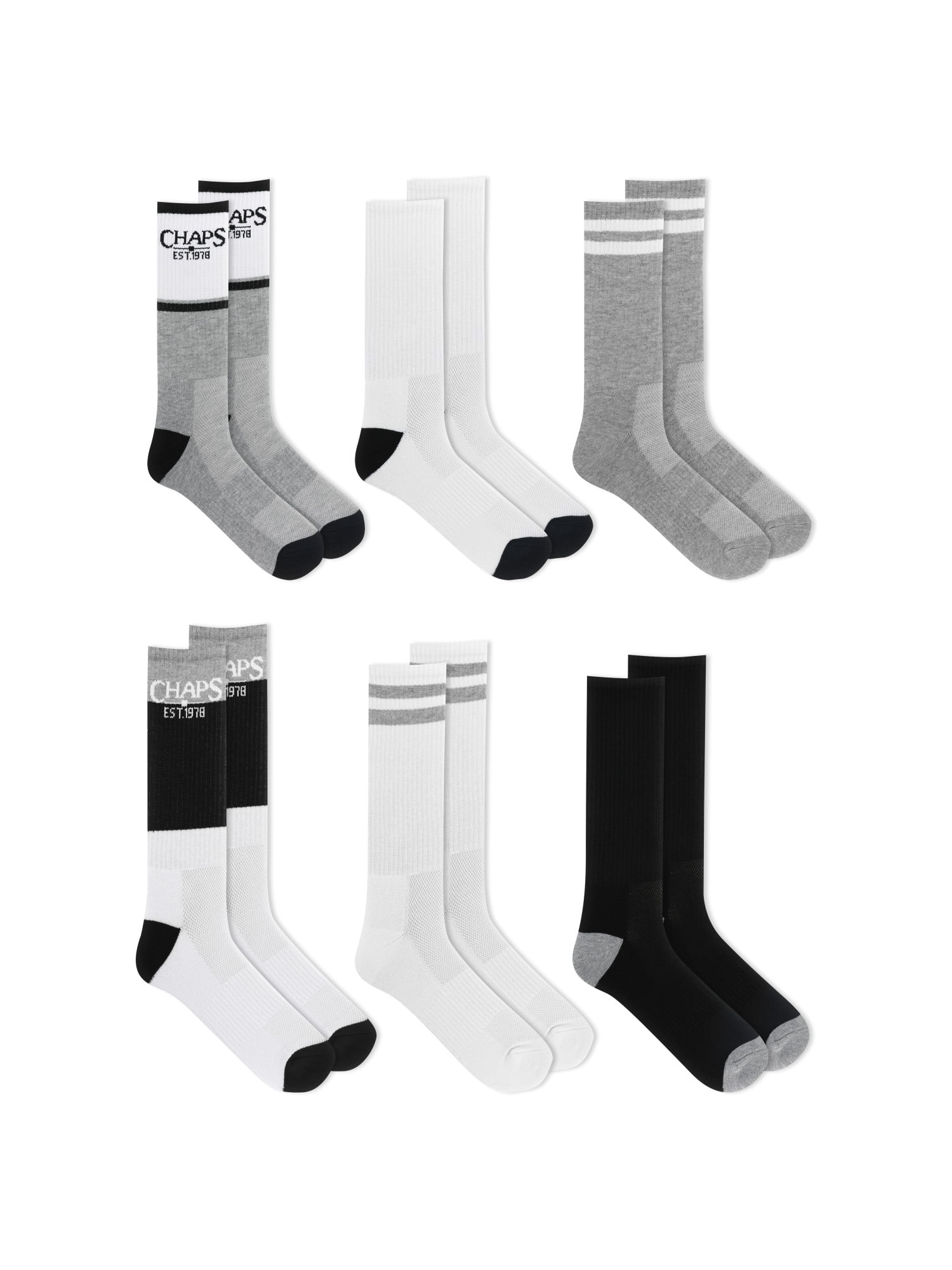 Chaps, Adult Mens, 6-Pack Sports Performance Crew Socks, Sizes 6-12 ...