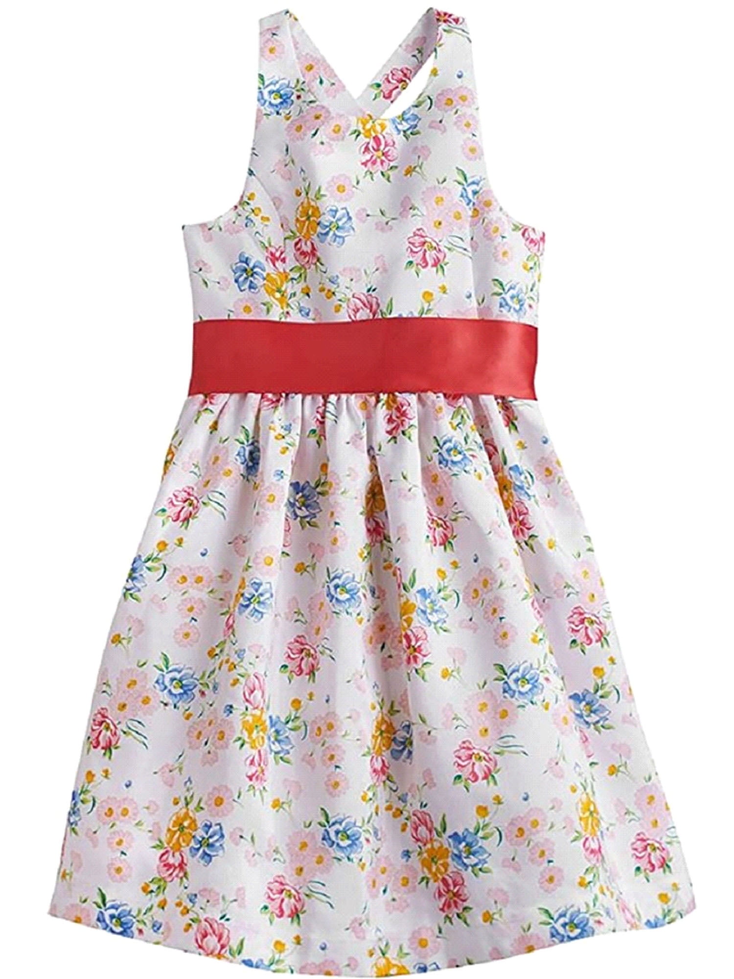 Chaps Big Girl's White Floral Cross Back Dress with Ribbon (XS 7 ...