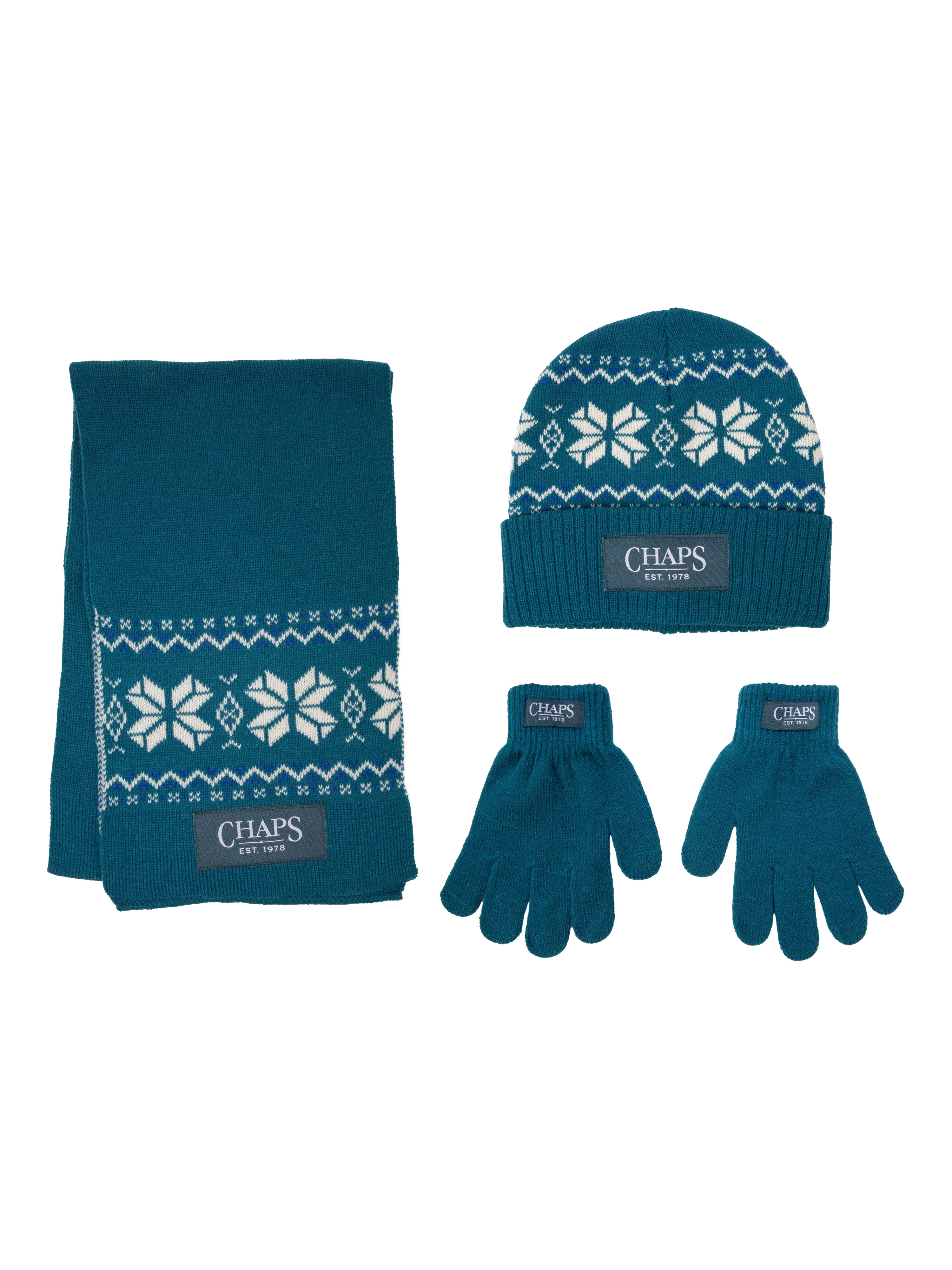 Chaps Brand Boys Fair Isle Hat with Glove and Scarf, 3 Piece Giftable ...