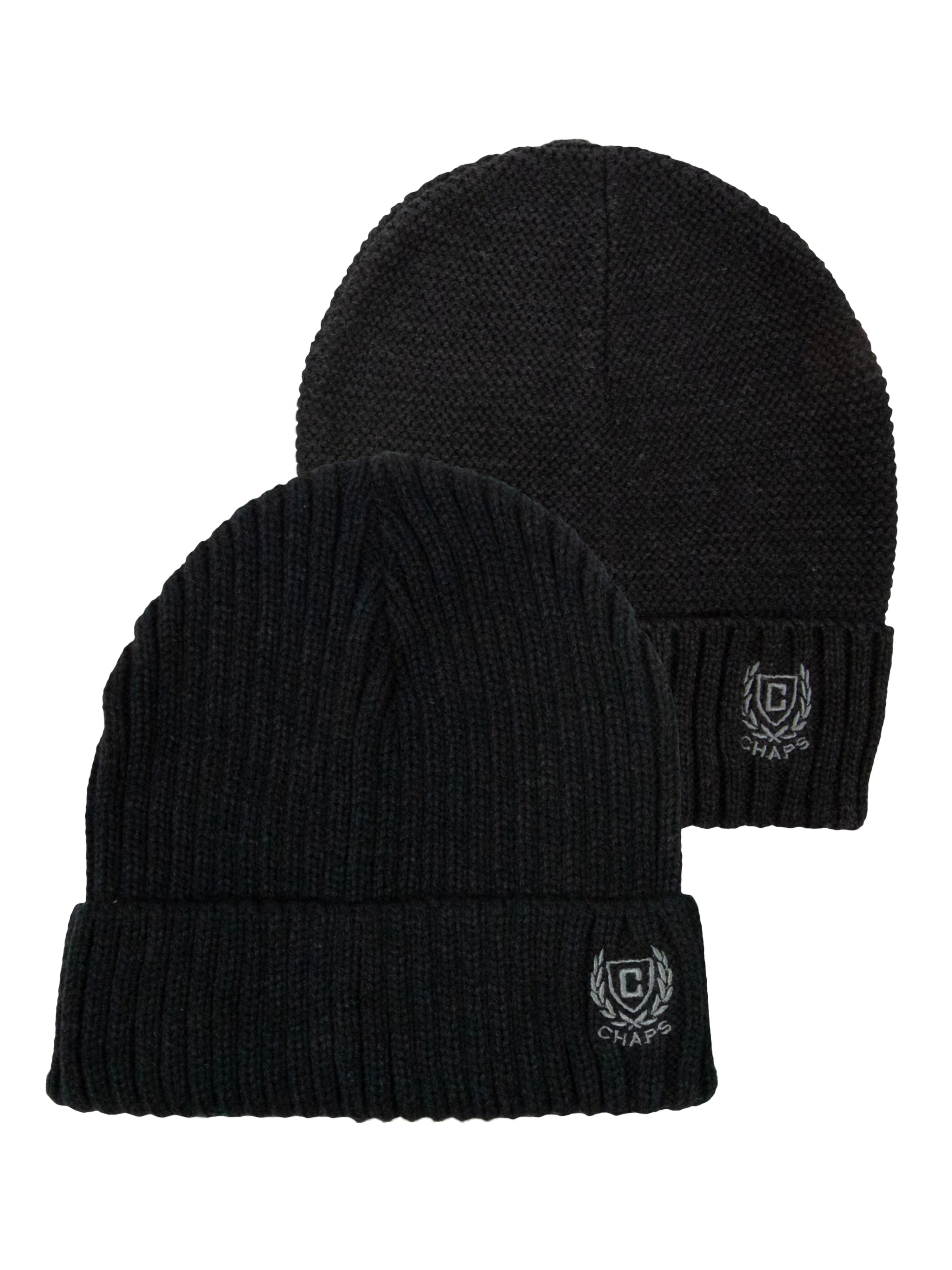 Chaps Brand Mens 2-Piece Beanie Style Black Hats - Walmart.com
