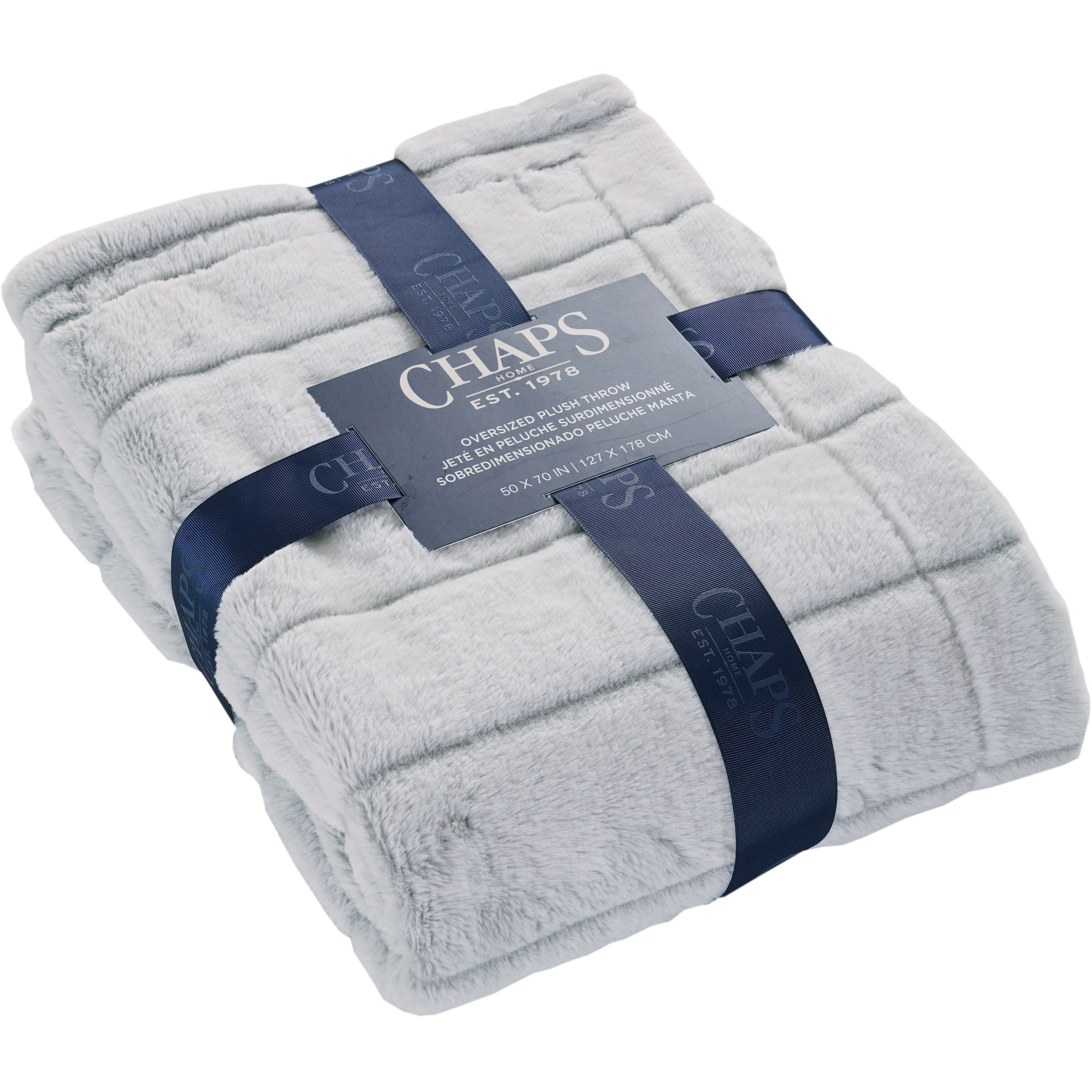 Chaps Faux Fur Plush Ribbed Throw - 50 X 70 - Grey Blanket - Walmart.com