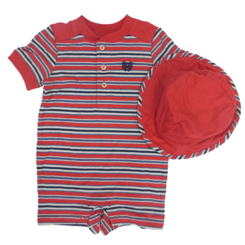 Chaps Infant Boys Red Striped Romper Bucket Hat 6m - Walmart.com