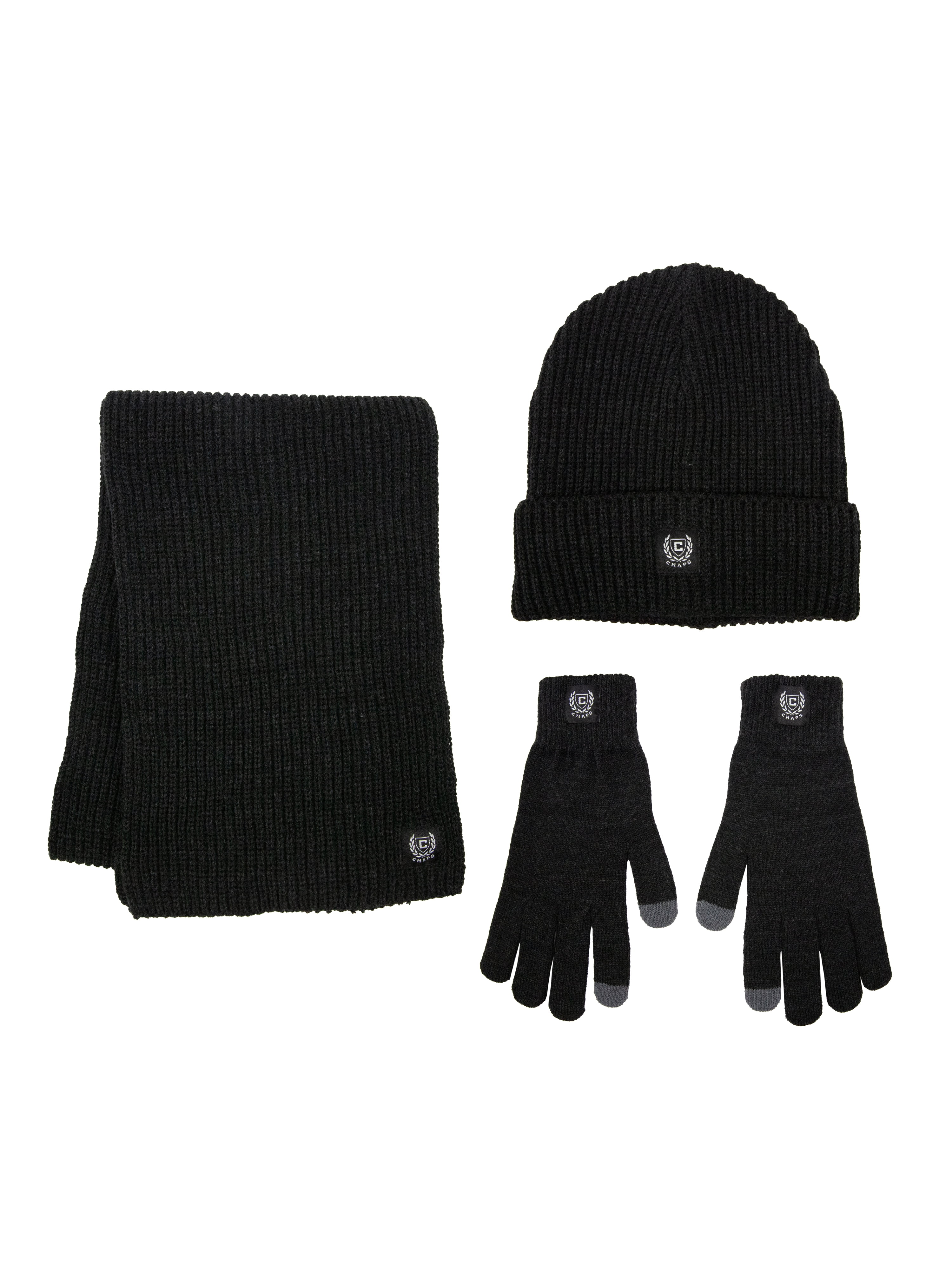 Chaps Men's Cold Weather Knit Accessories Set - Scarf, Beanie, Gloves ...