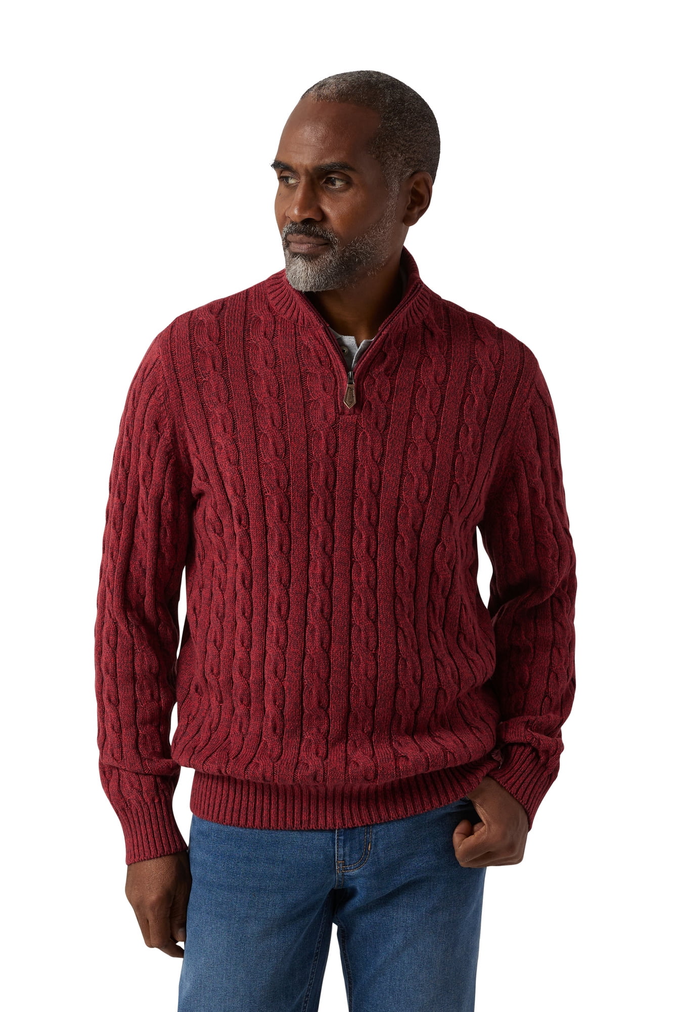 Chaps Men's & Big Men's Cable Twist Quarter Zip Cotton Sweater ...
