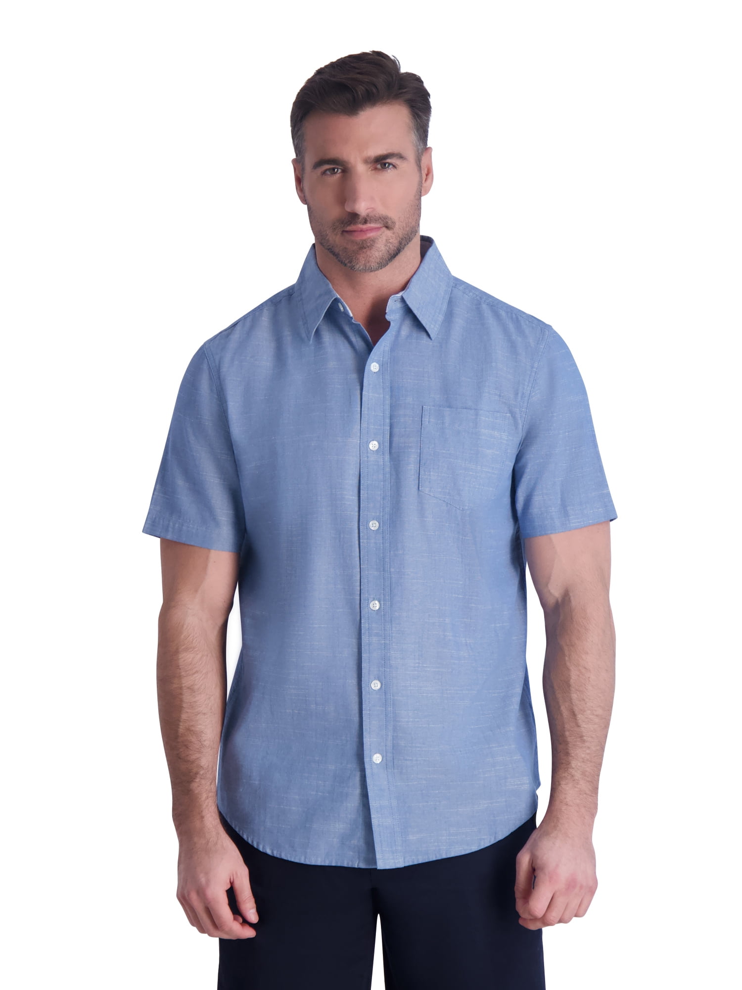 Chaps Men's & Big Men's Chambray Button Down Shirt with Short Sleeves ...