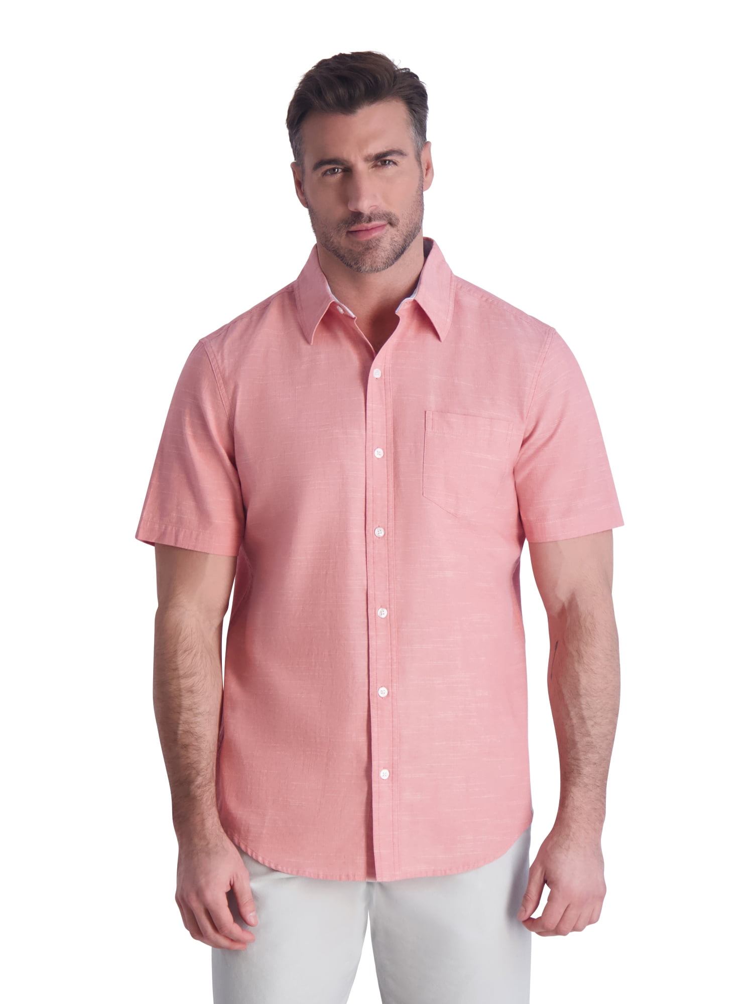 Chaps Men's & Big Men's Chambray Button Down Shirt with Short Sleeves ...