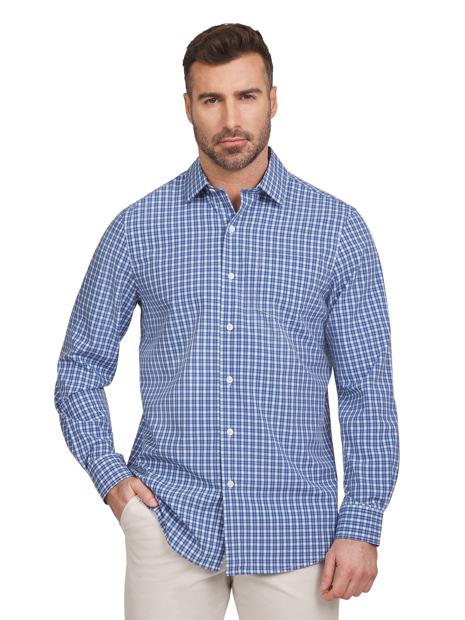 Chaps Men's & Big Men's Classic Performance Long Sleeve Stretch Button ...