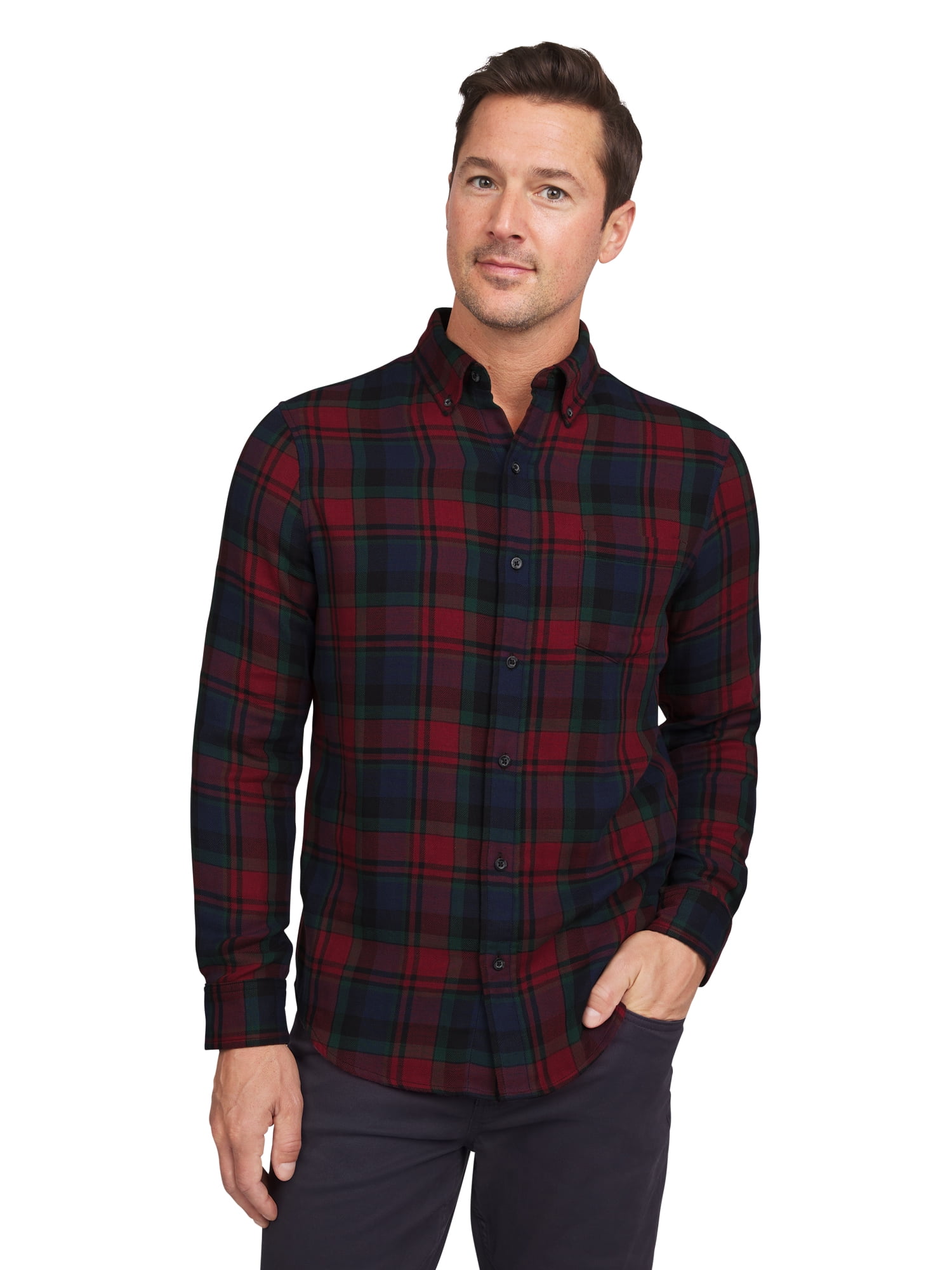 Chaps Men's Double Long Sleeve Button Down Plaid Shirt 100% Cotton ...