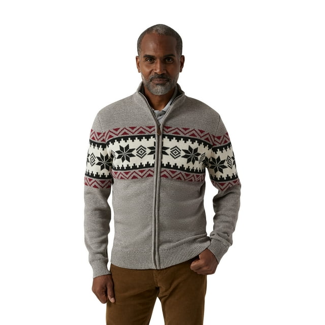 Chaps Men's & Big Men's Fair Isle Chest Stripe Full Zip Cotton Sweater ...