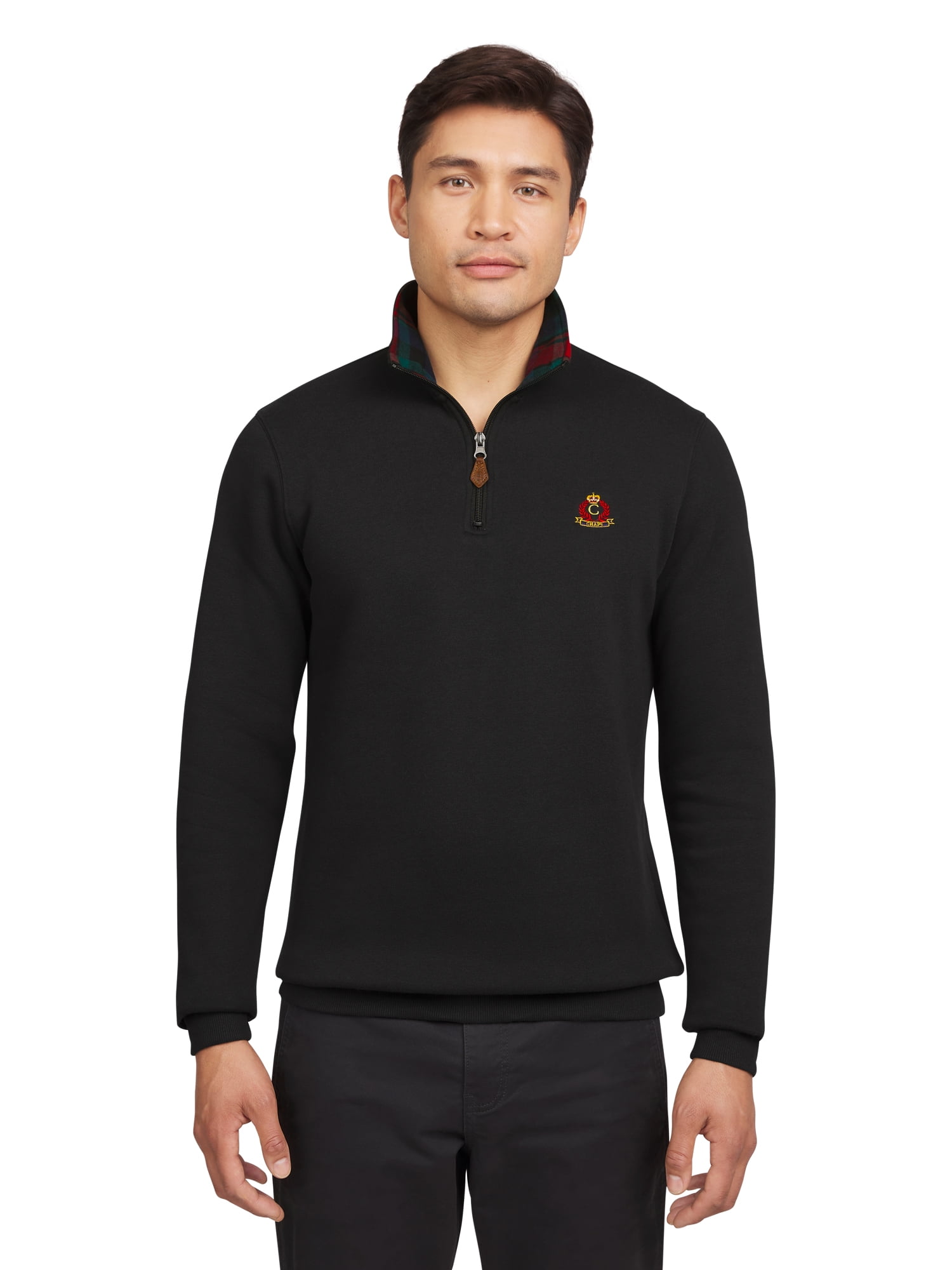 Chaps Men's & Big Men's Fleece Quarter Zip with Plaid Flannel Trim ...