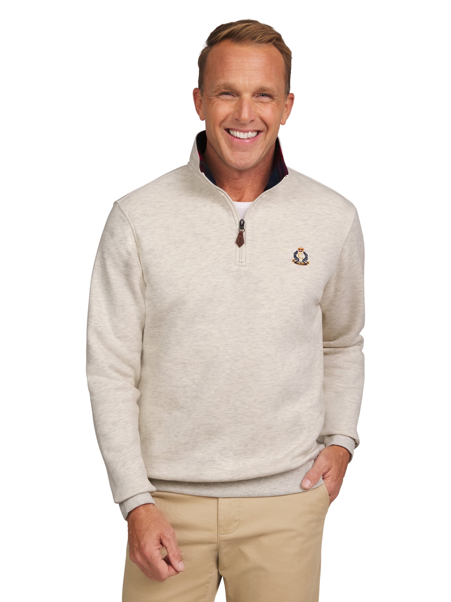 Chaps Men's & Big Men's Fleece Quarter Zip with Plaid Flannel Trim ...