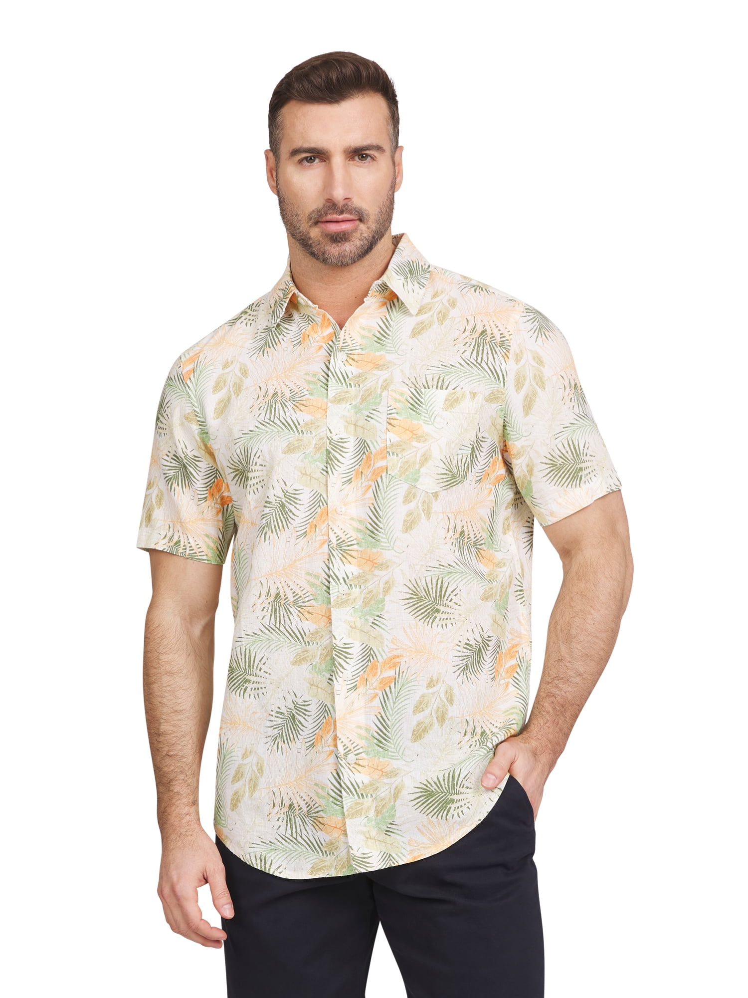 Chaps Men's & Big Men's Linen Blend Shirt with Short Sleeves, Sizes S ...