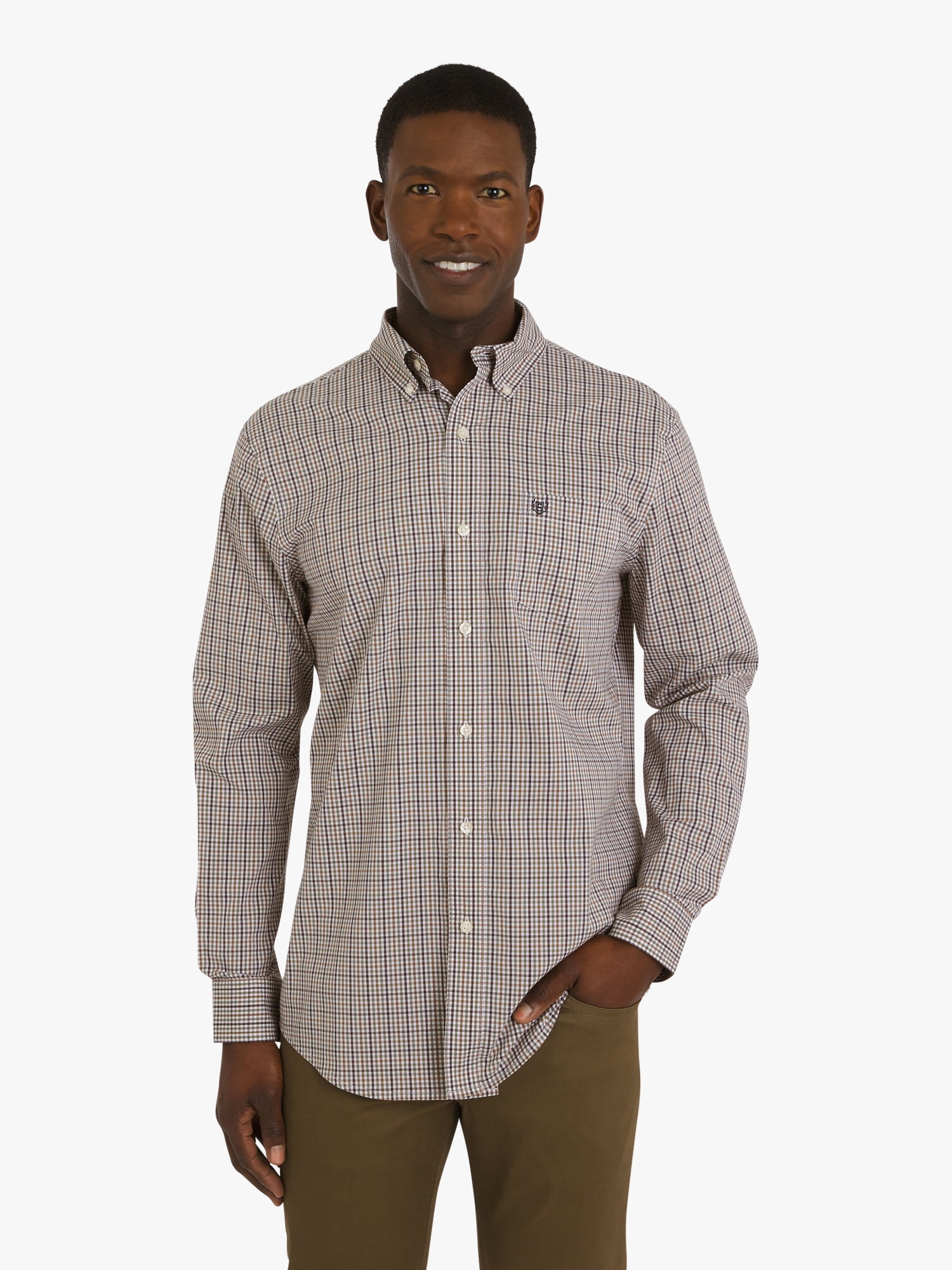 Chaps Men's & Big Men's Long Sleeve CVC Easy Care Woven Shirt, Sizes S ...