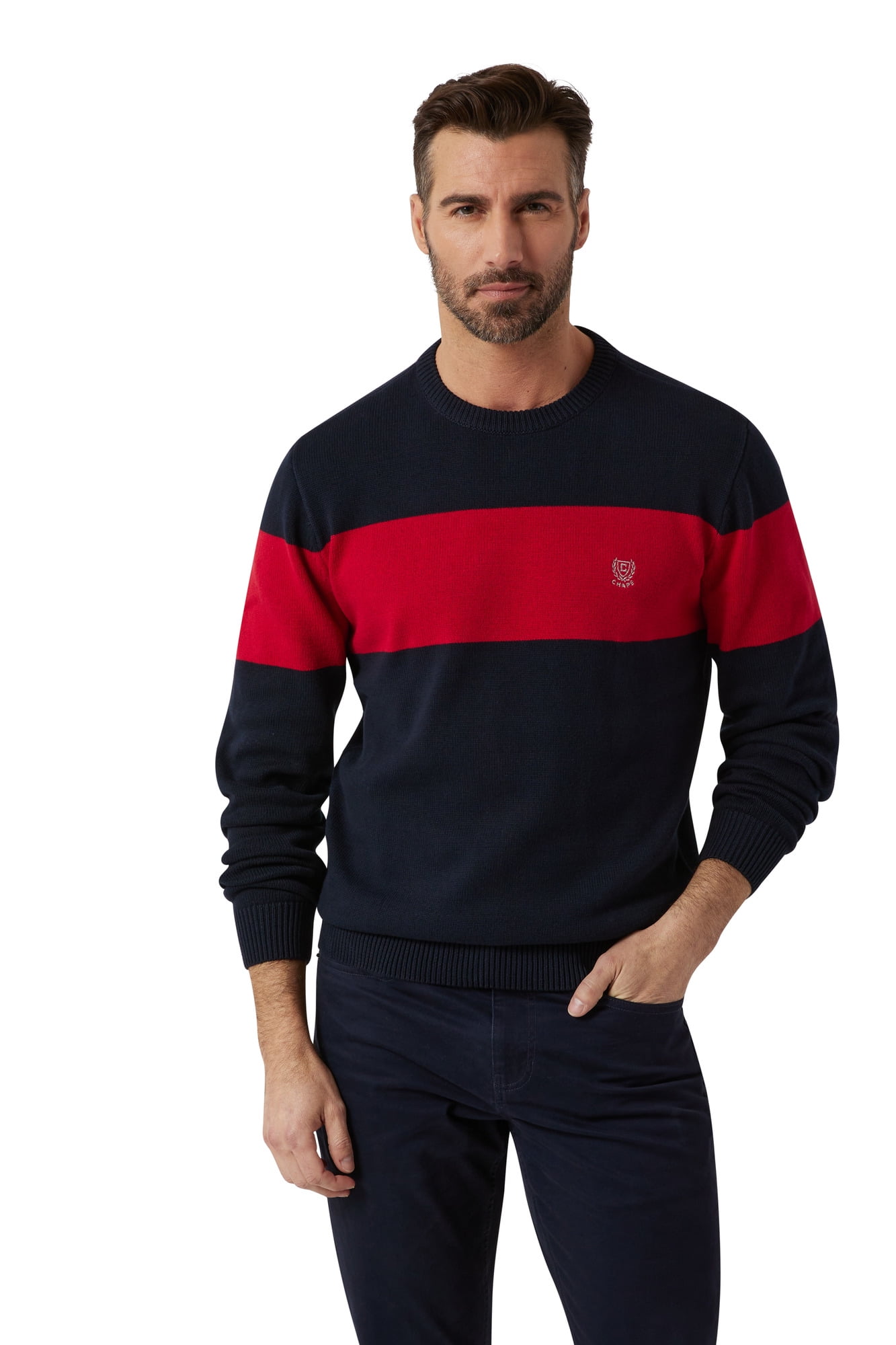 Chaps Men's & Big Men's Original Cotton Crewneck Color Block Sweater ...