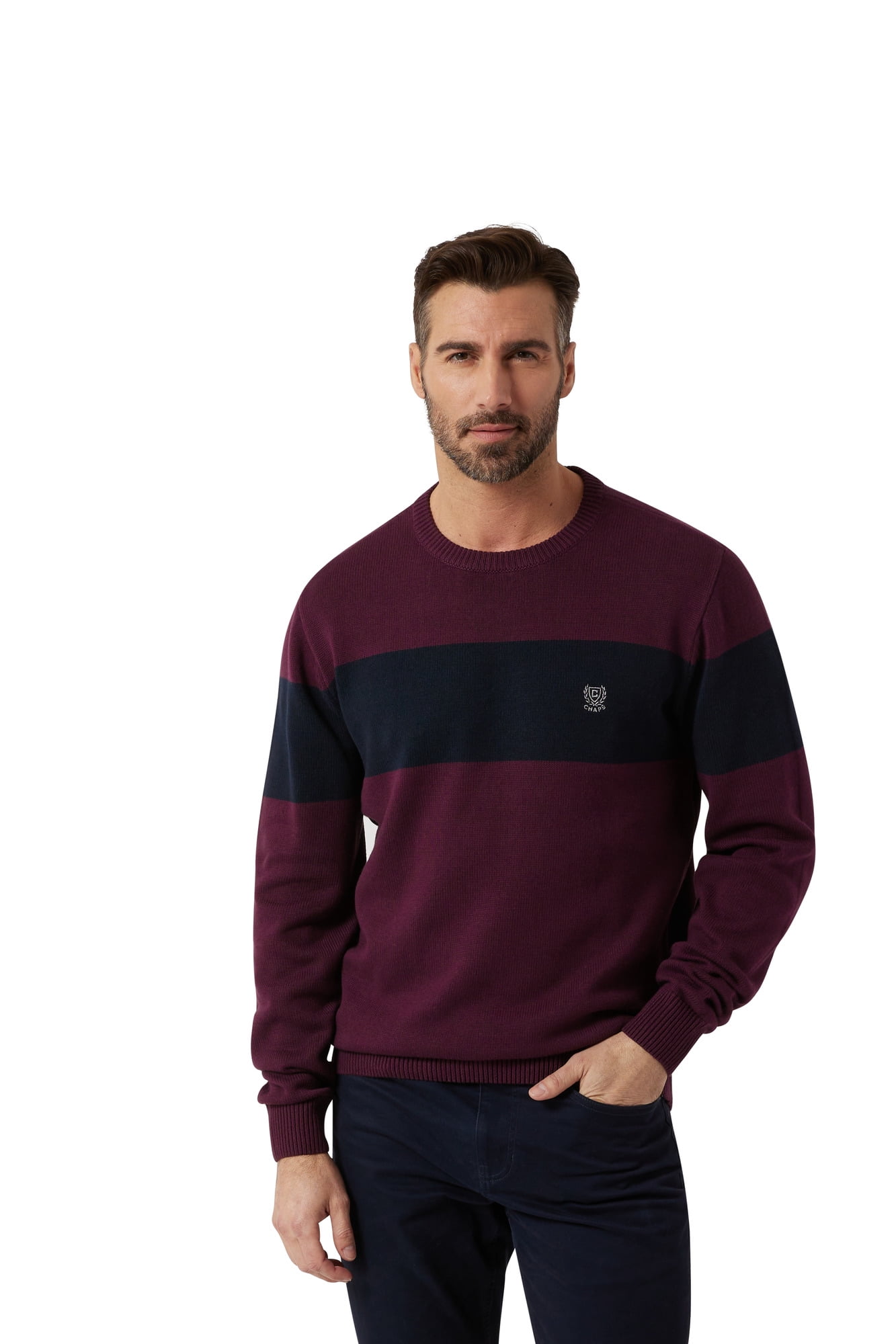 Chaps Men's & Big Men's Original Crewneck Color Block Cotton Sweater ...