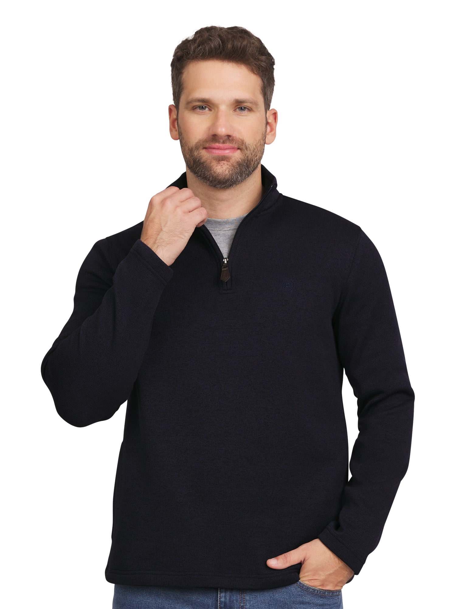 Chaps Men's Quarter Zip Fleece Pullover Sweater with Pockets Gift Box ...