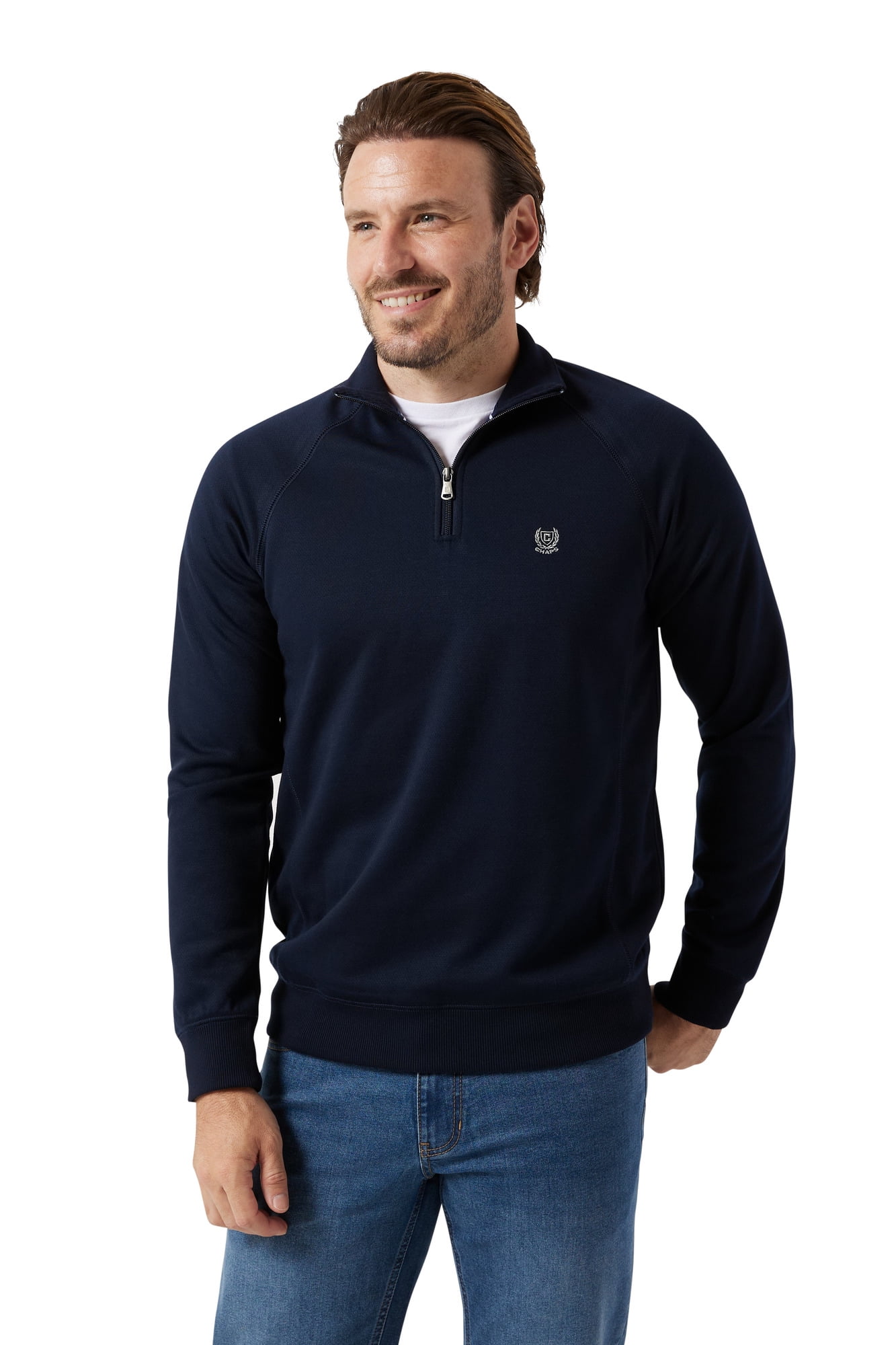 Chaps Men's & Big Men's Quarter Zip Mock Neck Extra Soft Sweater ...