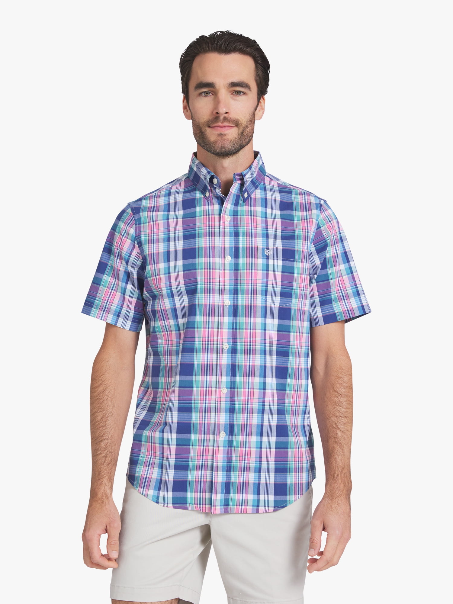 Chaps Men's & Big Men's Short Sleeve Easy Care Stretch Poplin Shirt ...