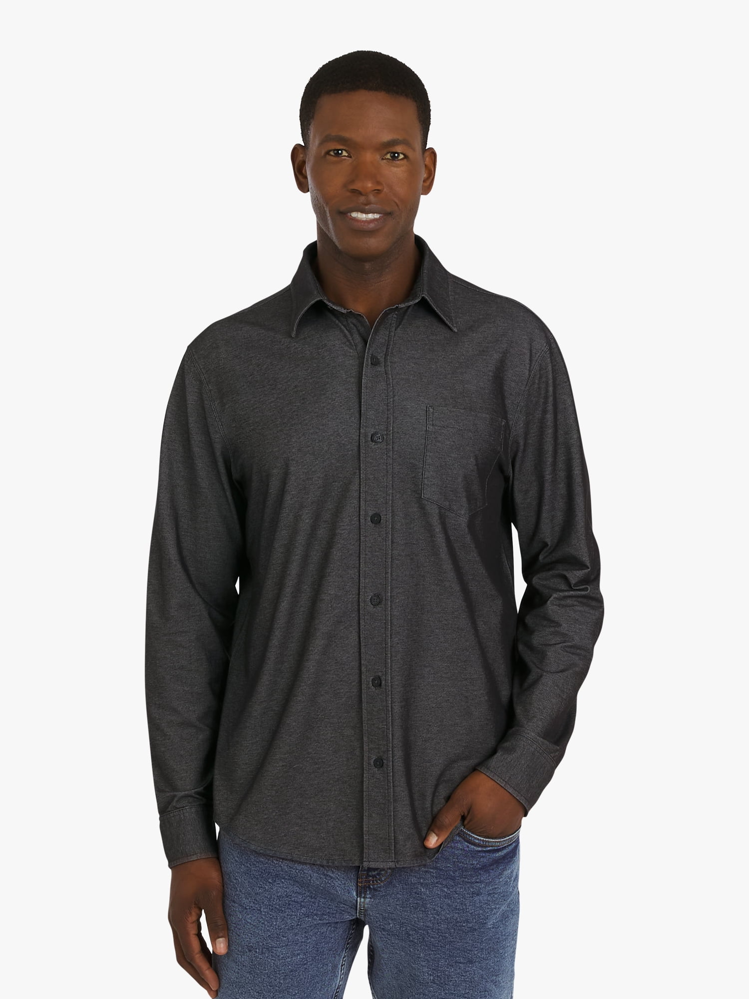 Chaps Men's & Big Men's Tech Oxford Long Sleeve Knit Shirt, Sizes S-3XL ...