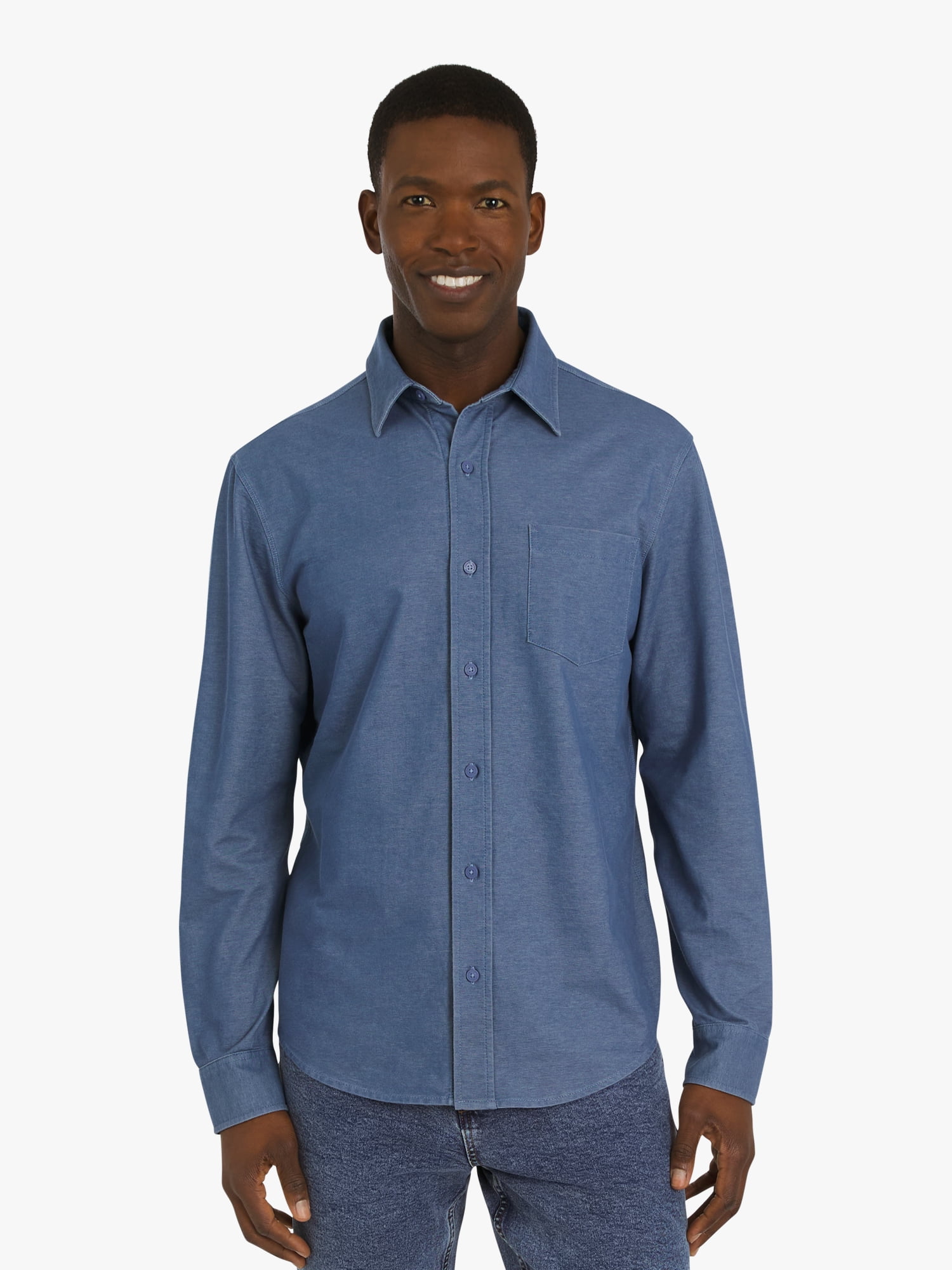 Chaps Men's & Big Men's Tech Oxford Long Sleeve Knit Shirt, Sizes S-3XL ...