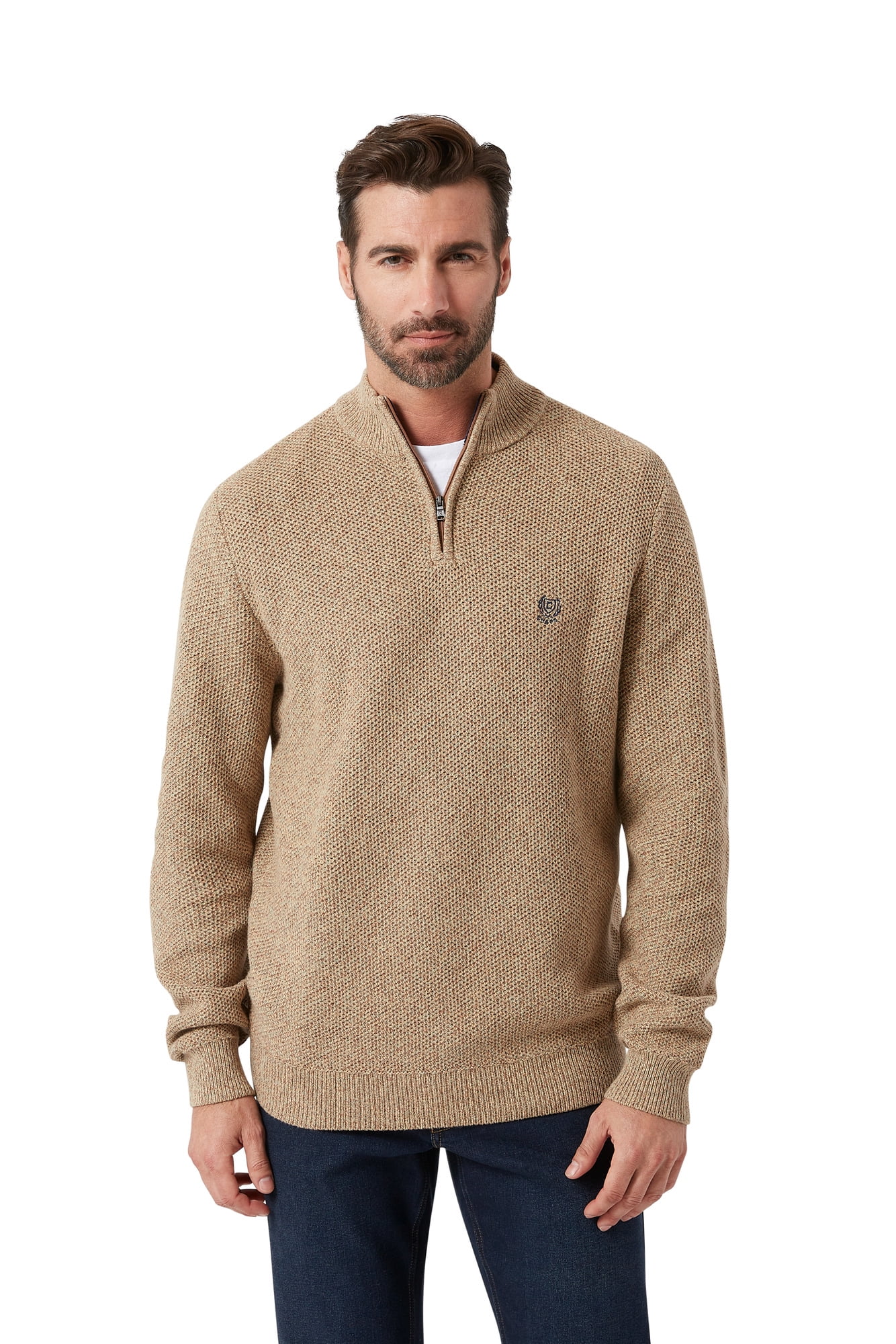 Chaps Men's & Big Men's Twist Honeycomb Solid Quarter Zip Sweater ...