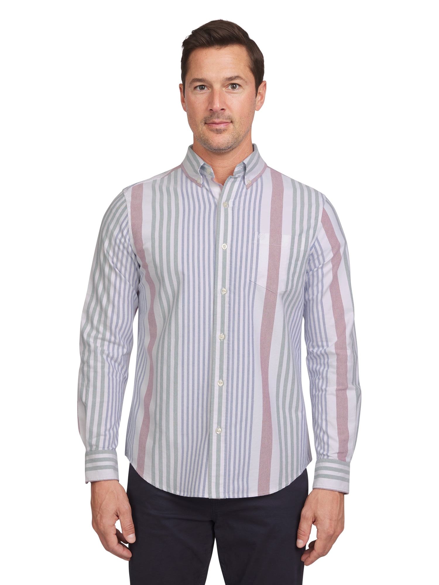 Chaps Men's & Big Men's Untucked Cotton Oxford Long Sleeve Button-Down ...