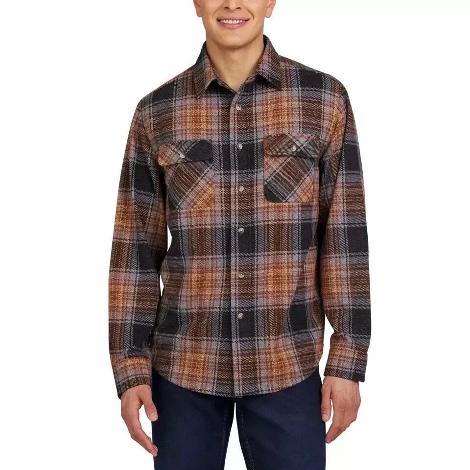 Chaps Men's Knit Flannel Shirt, Brown, XL - Walmart.com