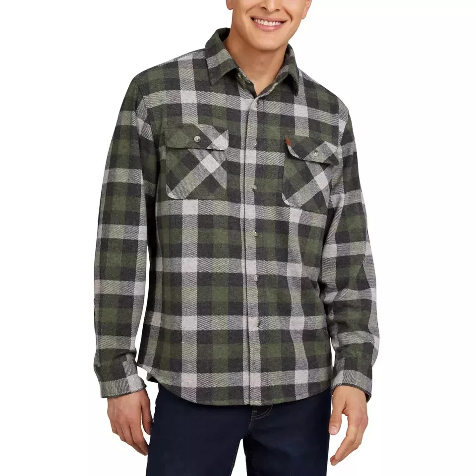 Chaps Men's Knit Flannel Shirt, Green, L - Walmart.com