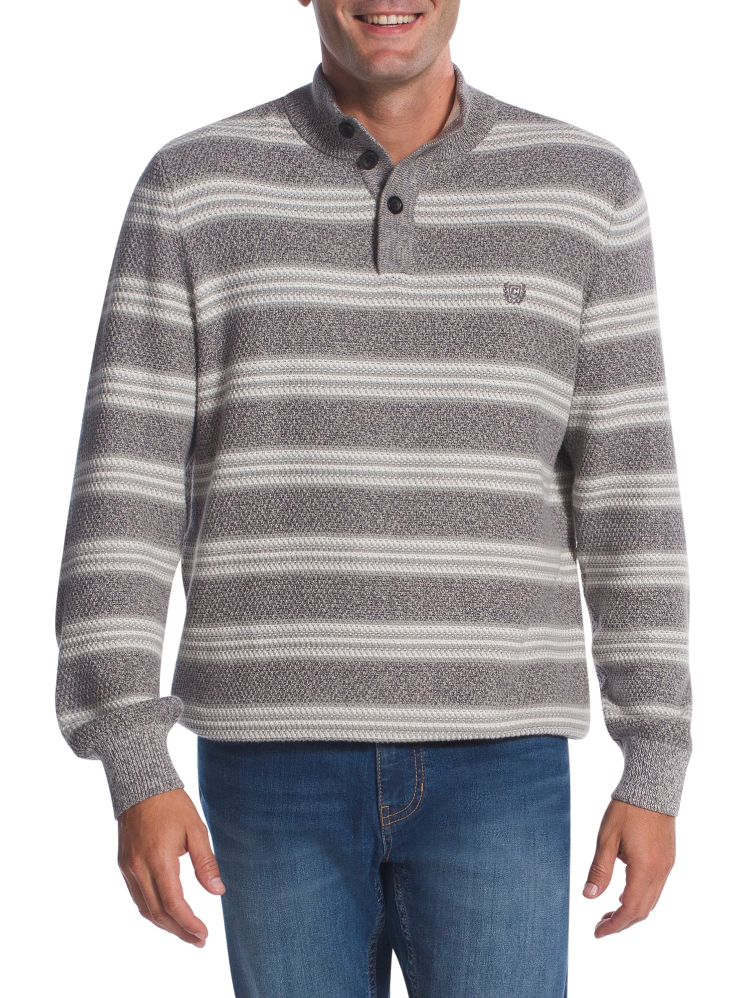 Chaps Men's Long Sleeve Classic Fit Stripes Button Mock Neck Sweater ...