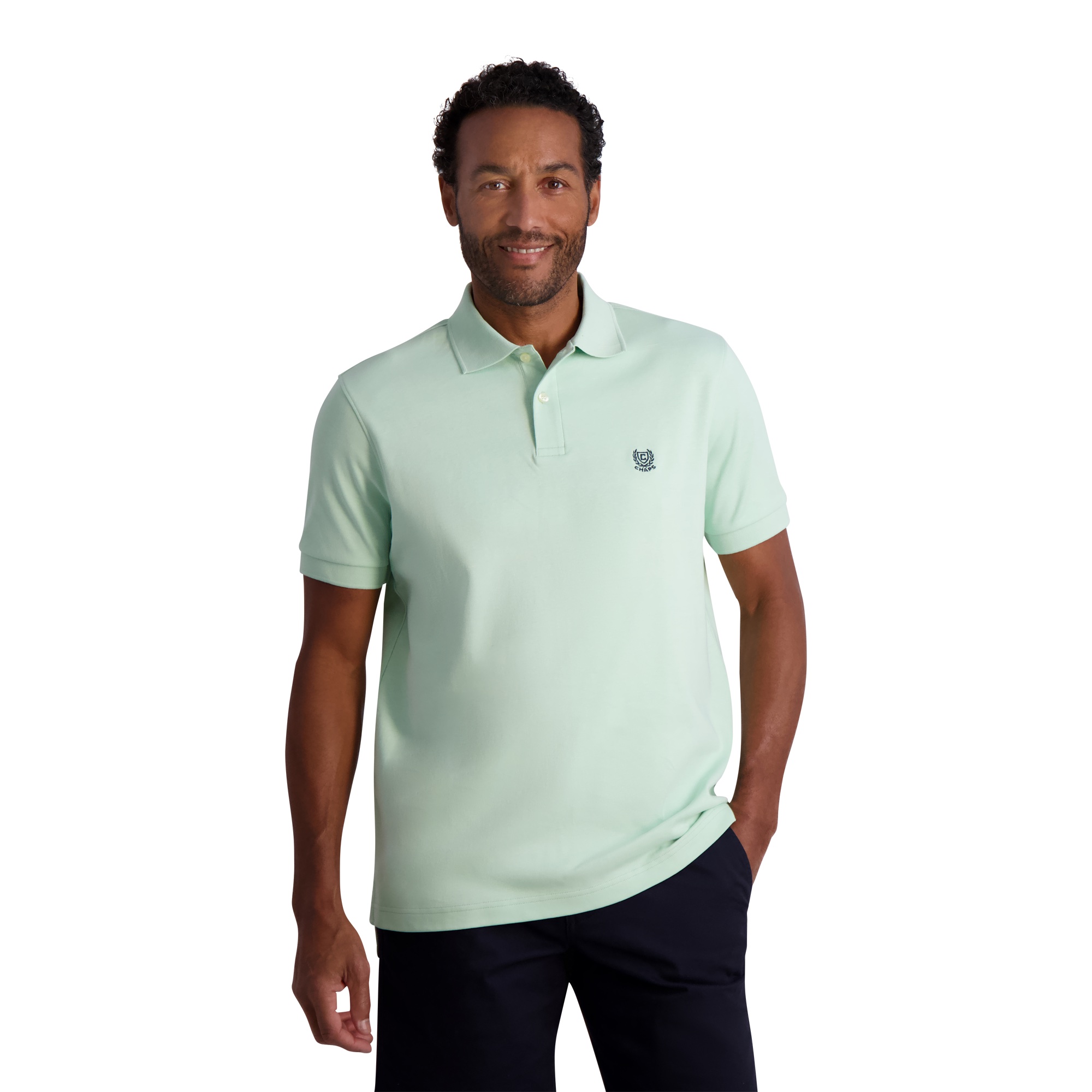 Chaps Men's Polo Shirt - Classic Fit Short Sleeve 2-Button Double Knit ...