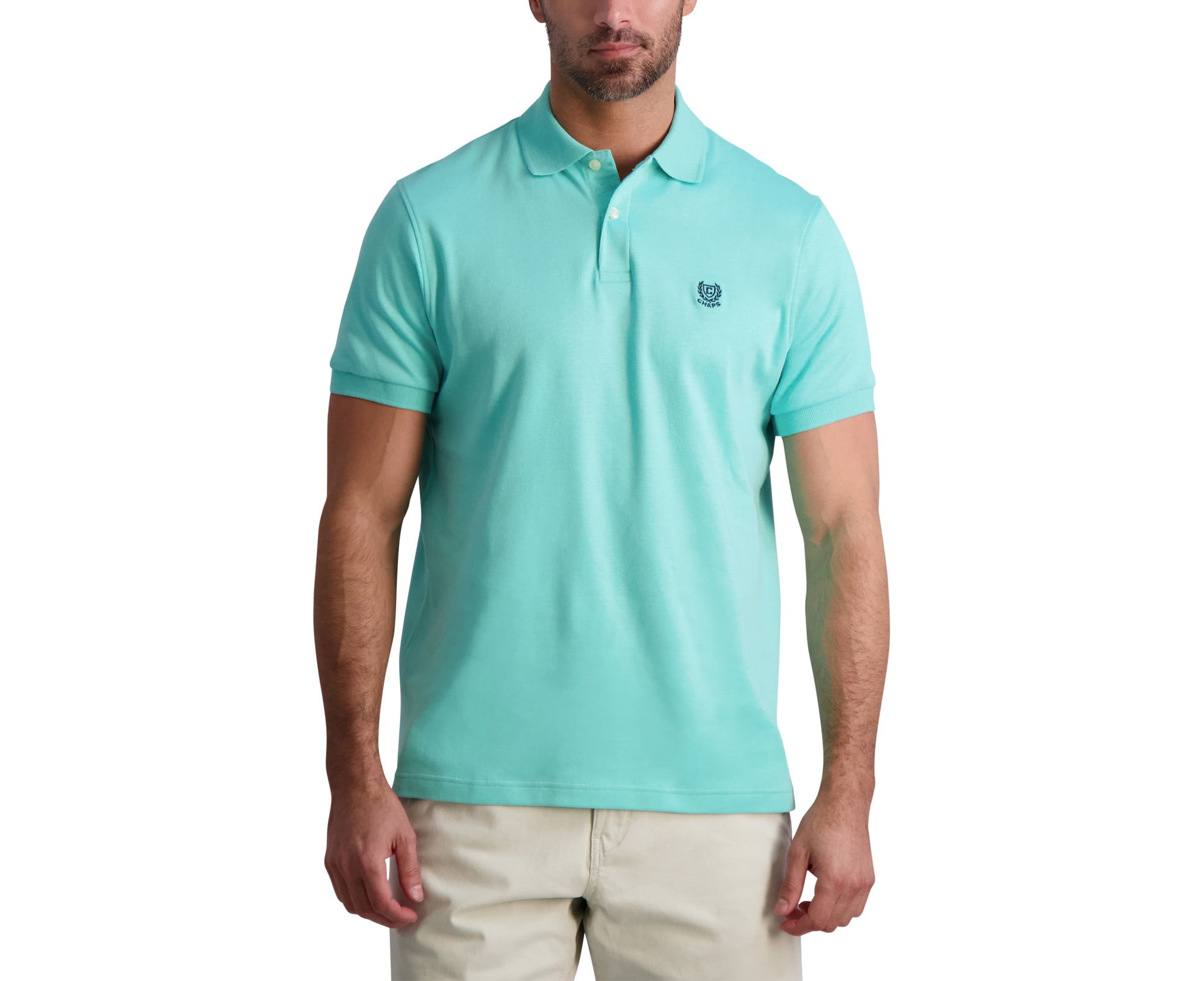 Chaps Men's Polo Shirt - Classic Fit Short Sleeve 2-Button Double Knit ...