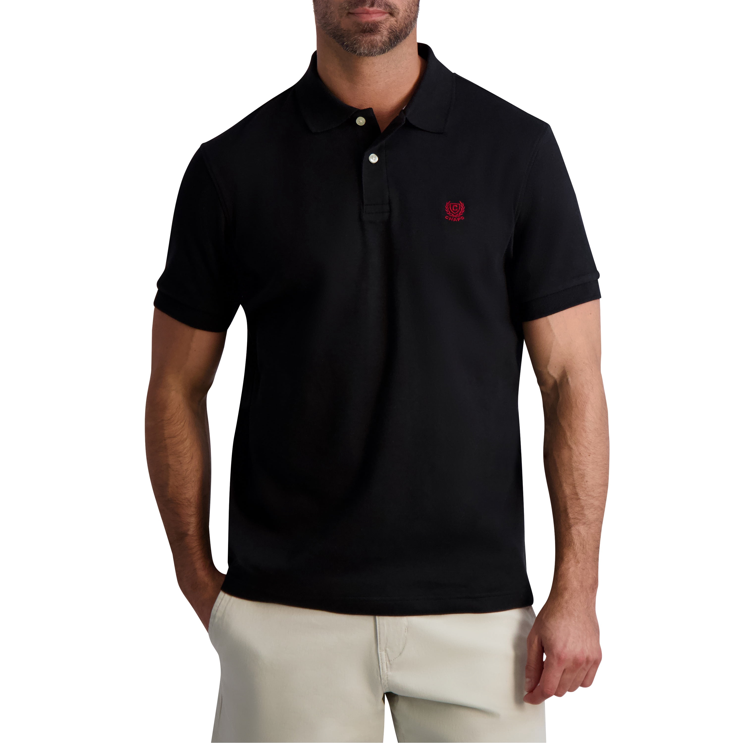 Chaps Men's Polo Shirt - Classic Fit Short Sleeve 2-Button Double Knit ...