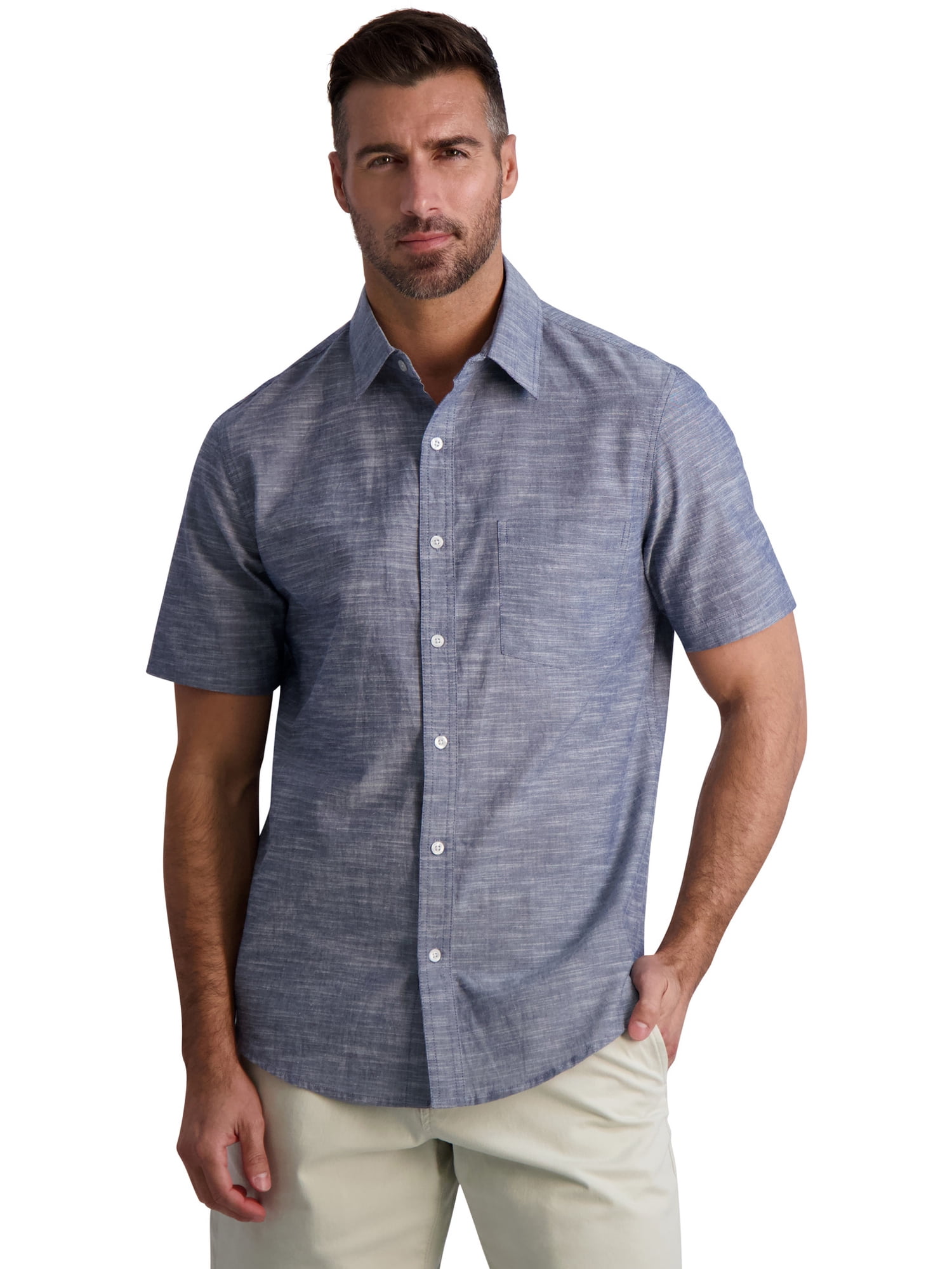 Chaps Men's Short Sleeve Coastland Wash Chambray Button Up Shirt - Size ...