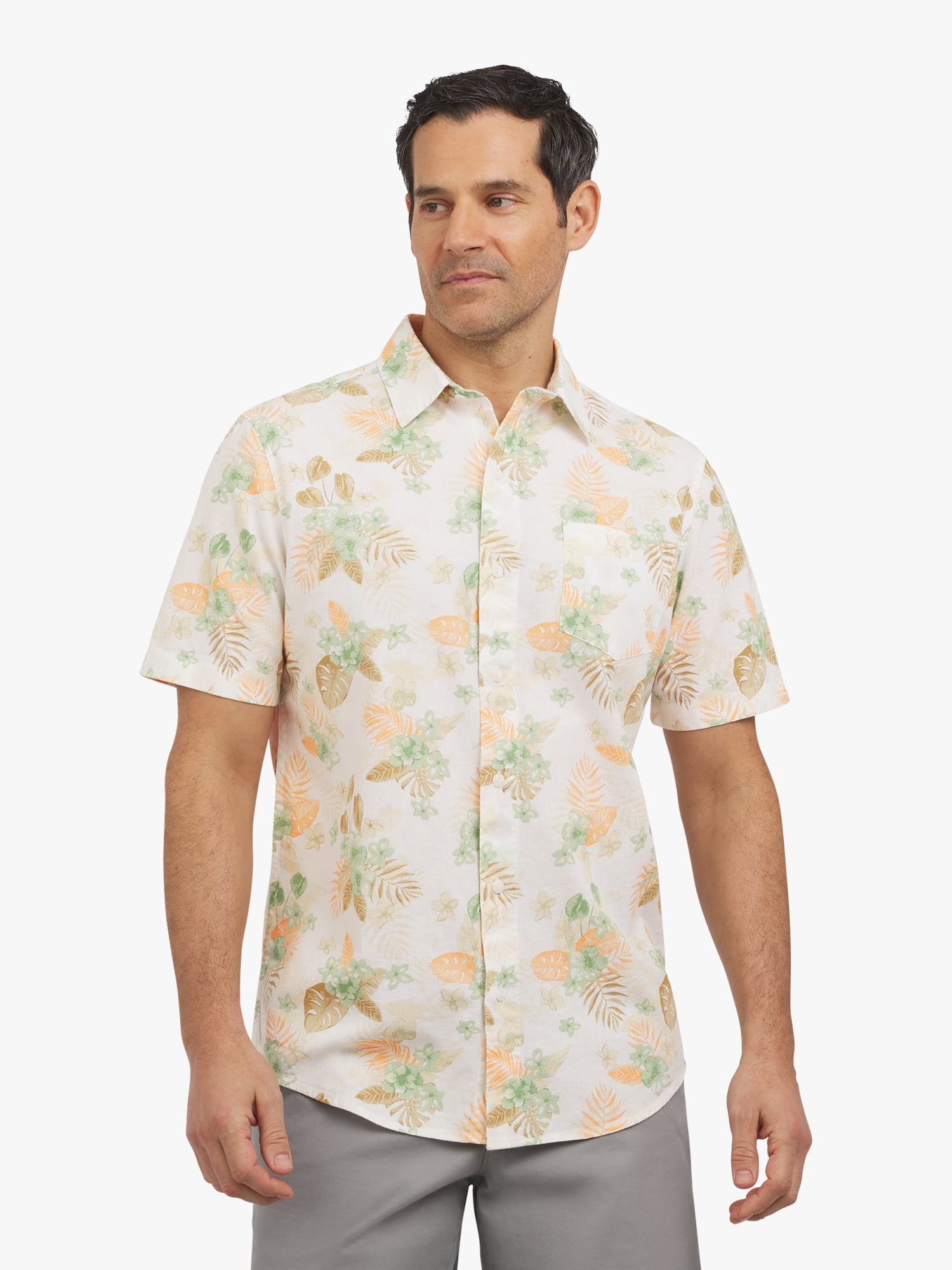 Chaps Men's and Big Men's Linen Blend Print Woven Shirt, Sizes S-3XL ...
