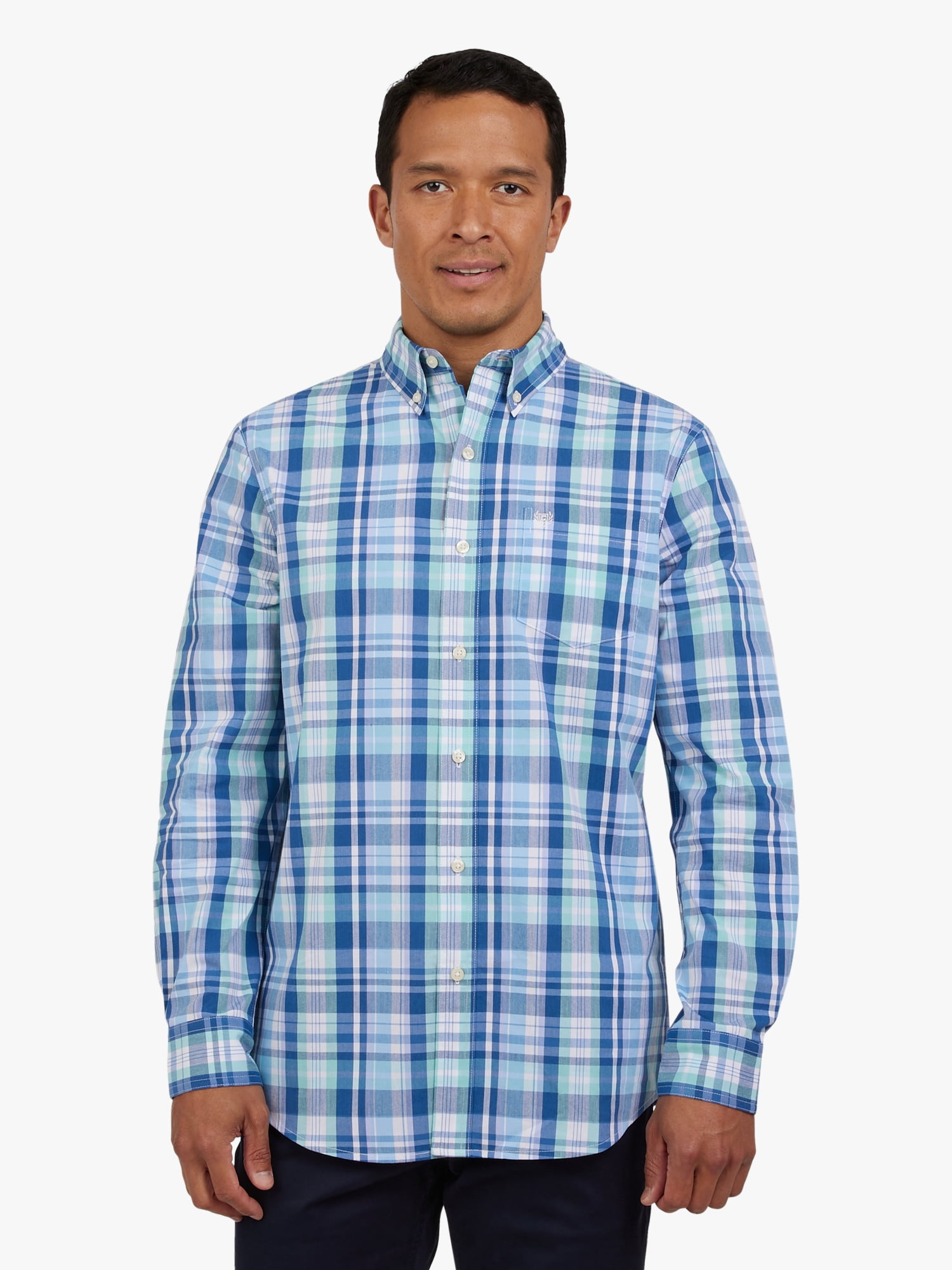 Chaps Men's and Big Men's Long Sleeve Classic Fit CVC Woven Shirt ...