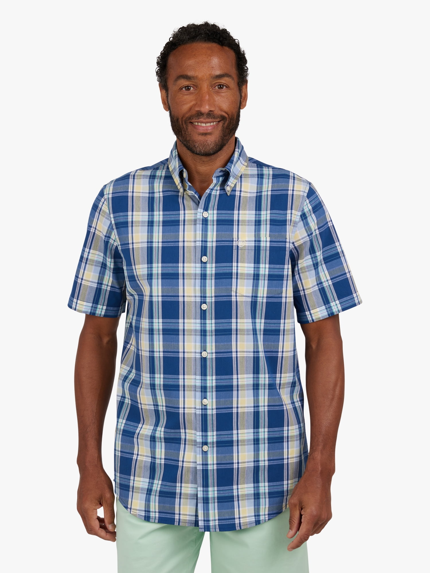 Chaps Men's Short Sleeve CVC Woven Shirt Sizes S-3XL Breathable Easy ...