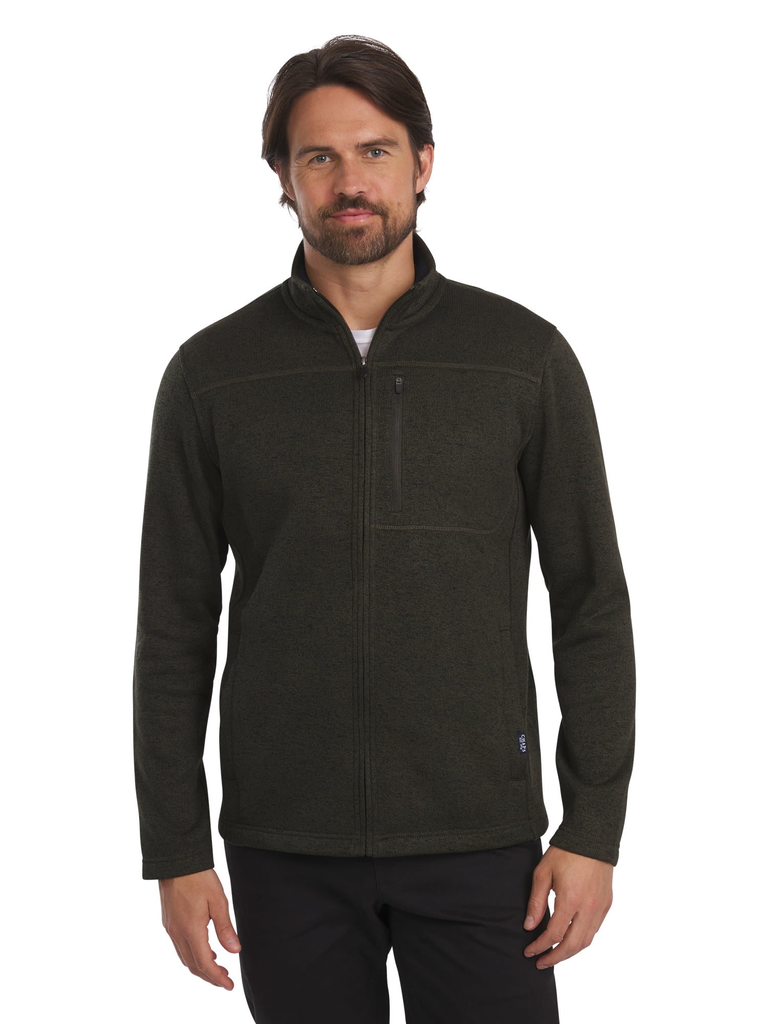 Chaps Men's Full Zip Fleece Sweater Jacket with Chest Pocket, Sizes S ...