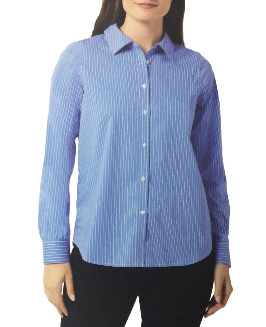 Chaps Women's Button Up Blouse (Blue Stripe, Medium) - Walmart.com
