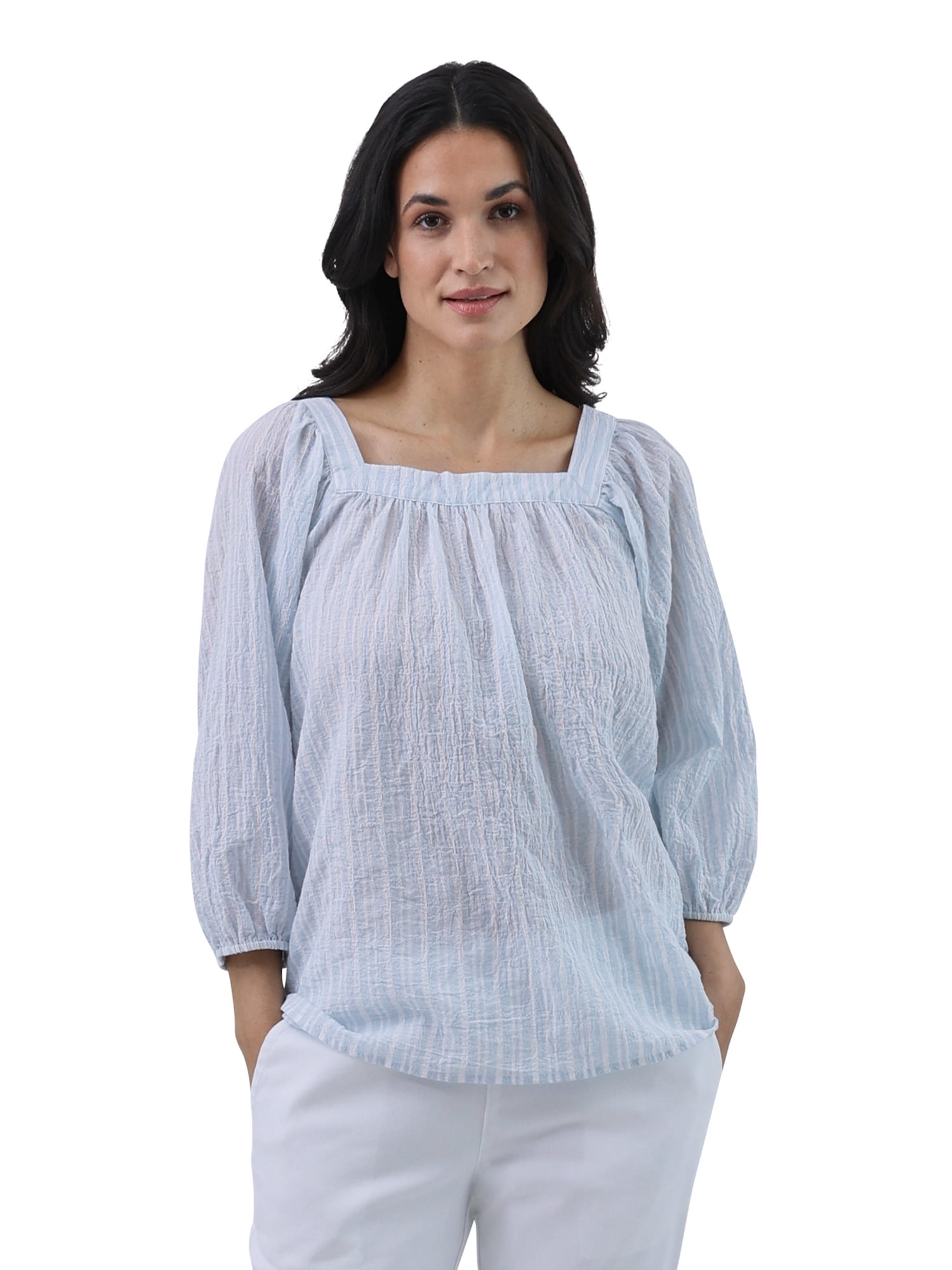 Chaps Women's Crinkle Square Neck Cotton Top - Walmart.com