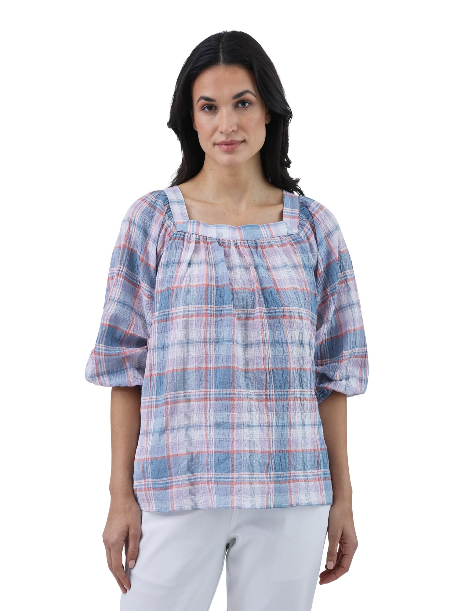 Chaps Women's Crinkle Square Neck Cotton Top - Walmart.com