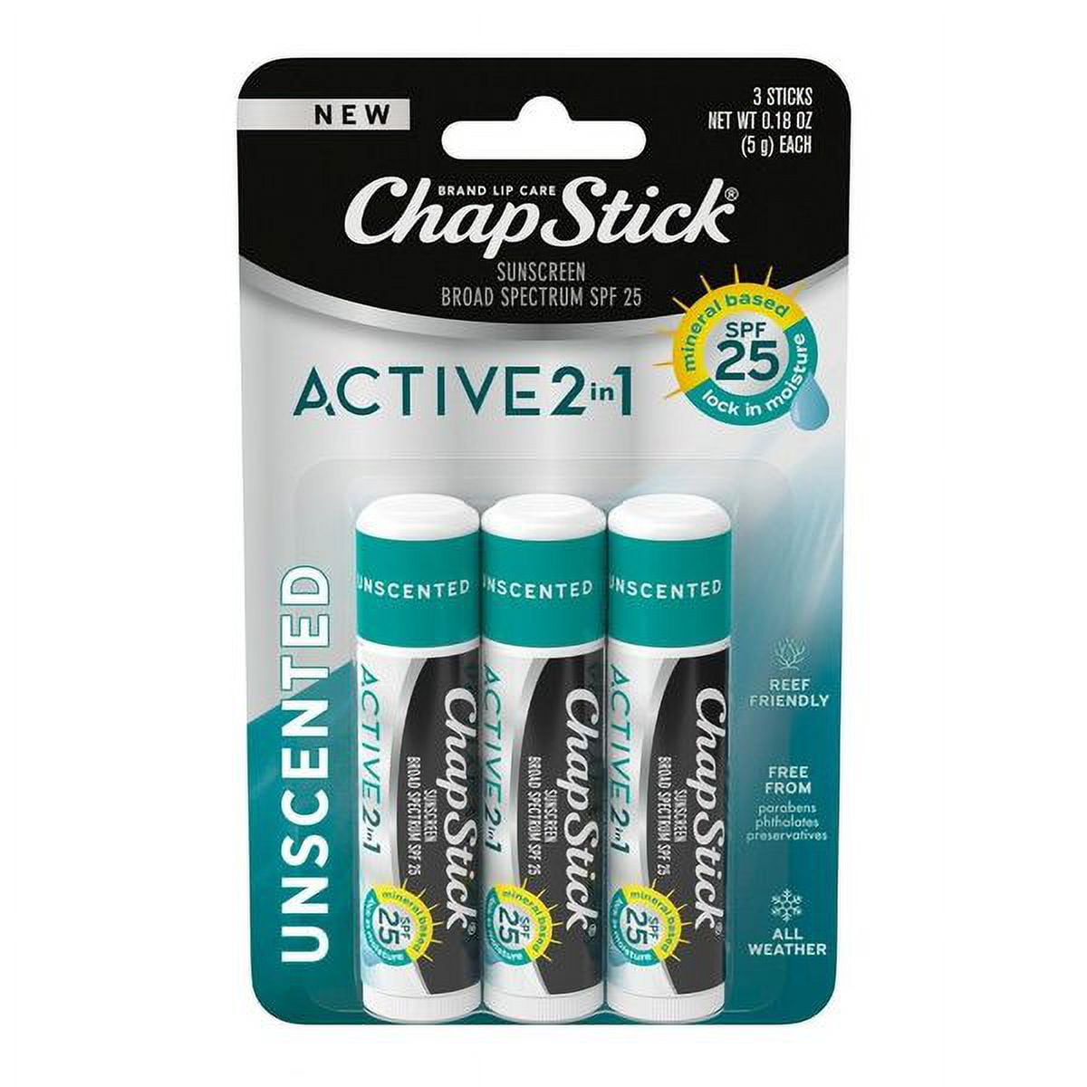Chapstick Active 2-in-1 Unscented Lip Balms - 0.45oz/3ct - Walmart.com