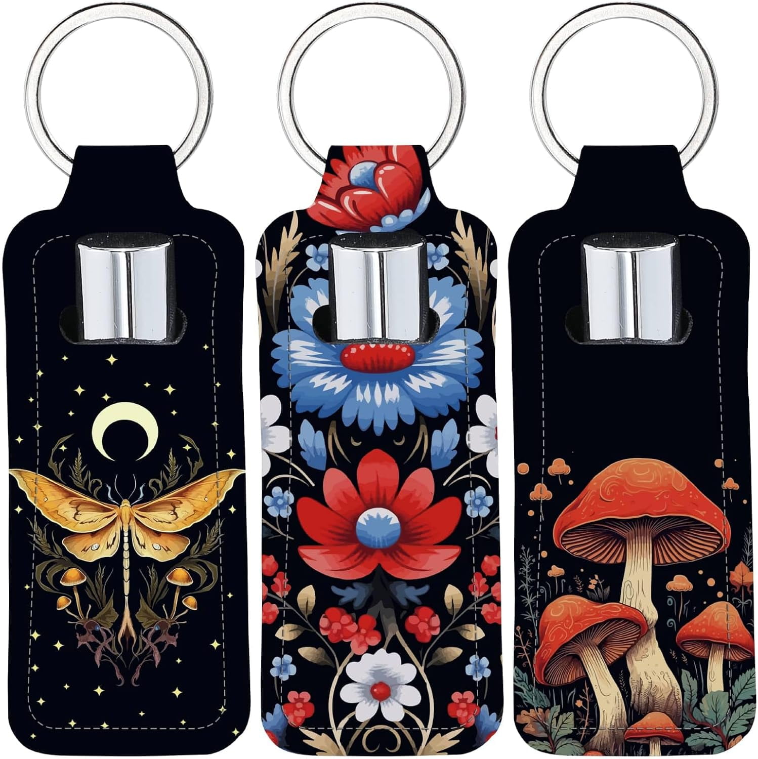 Chapstick Holder Keychain Black Butterfly Mushroom Flower Lip Balm ...