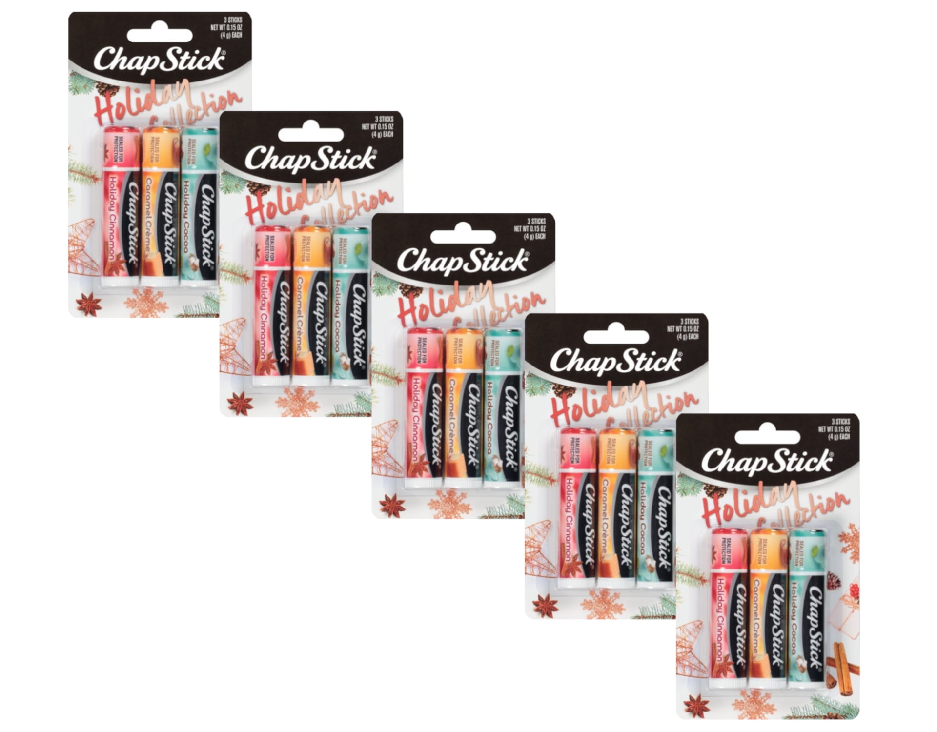 Chapstick Xmas Flavored Lip Balm Set - Holiday Cinnamon, Caramel Crème ...