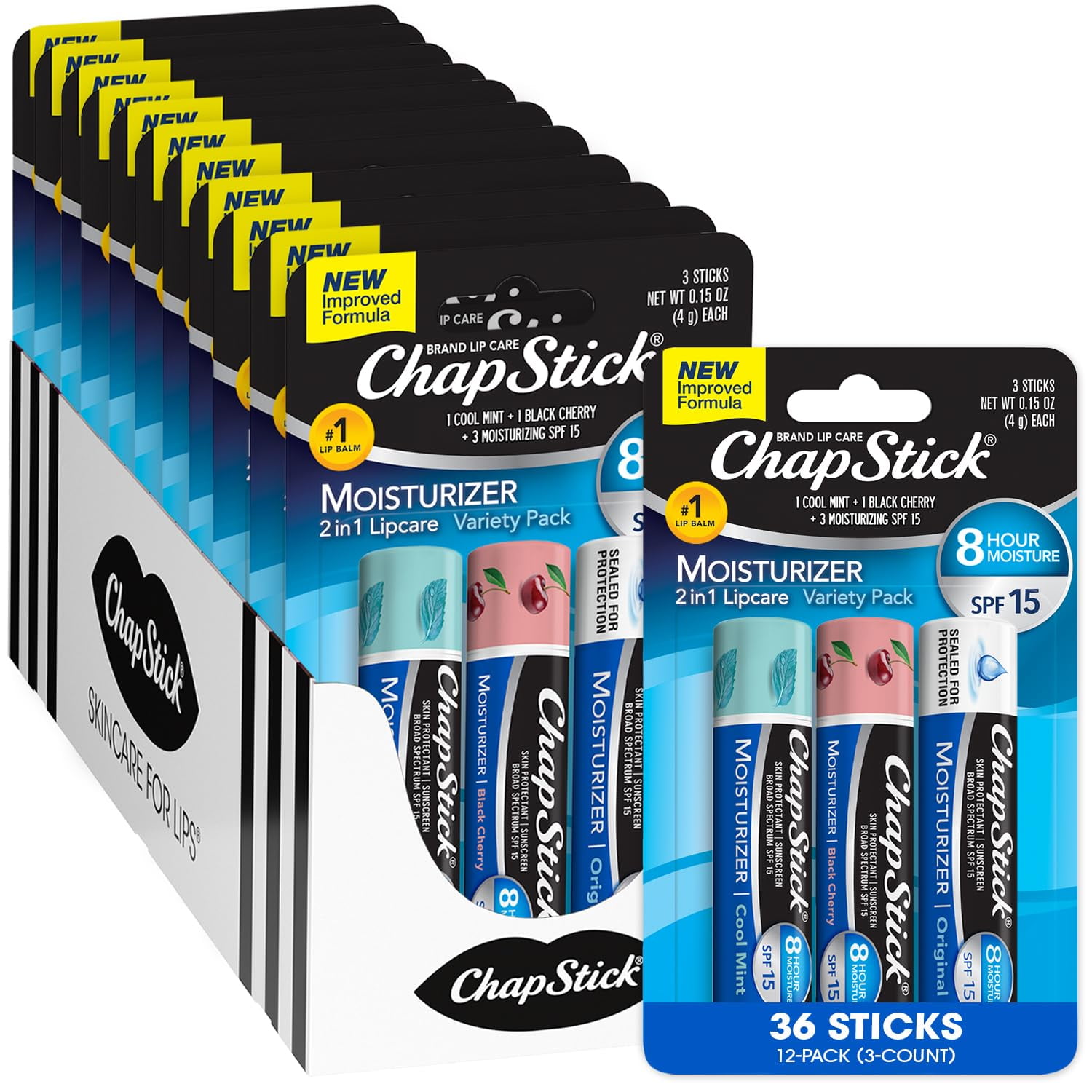 Chapstick Lip Moisturizer, Variety Pack 2-In-1 Lipcare Spf 15 3-Packs ...