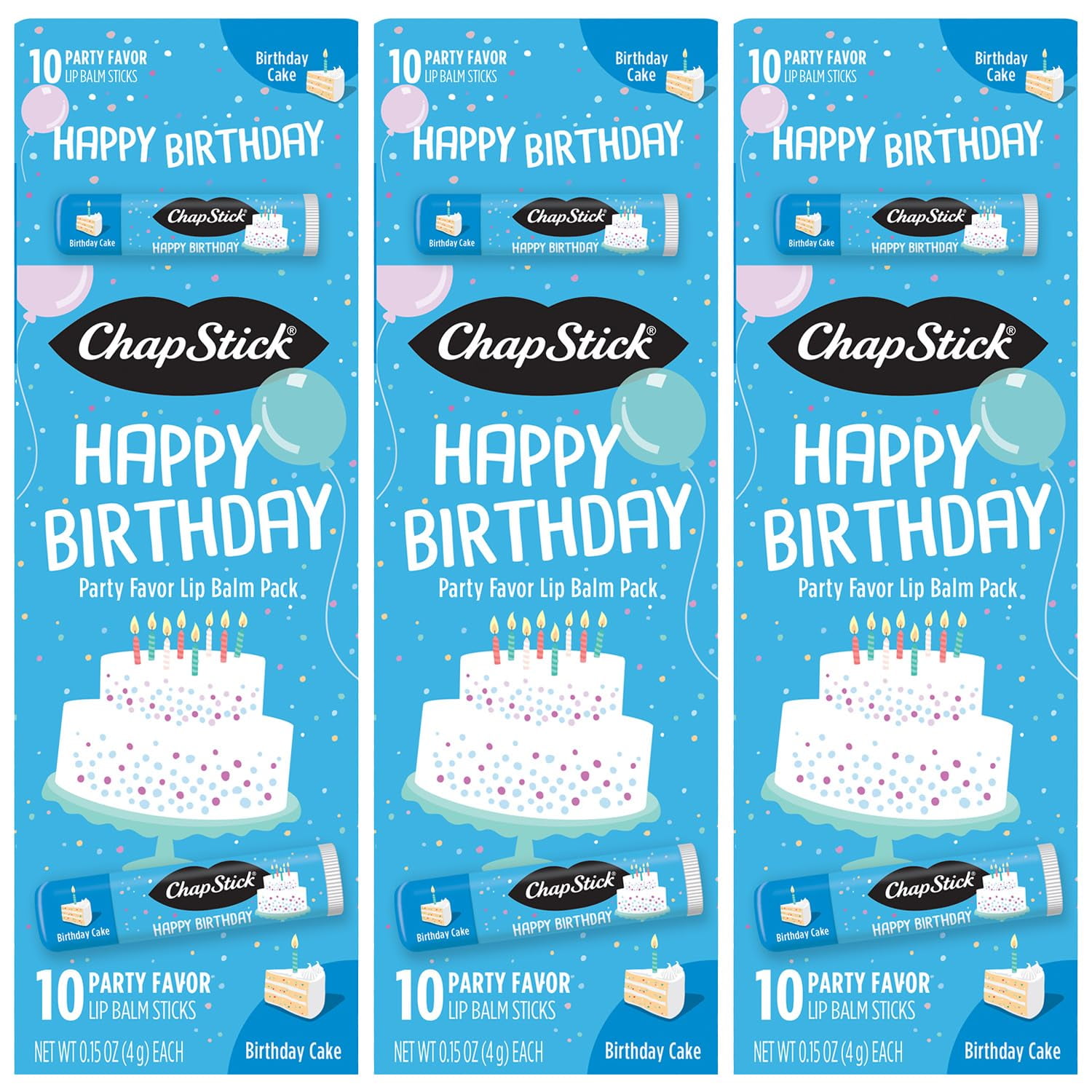 Chapstick Party Favors, Happy Birthday Cake Lip Balm Packs (30 Sticks ...