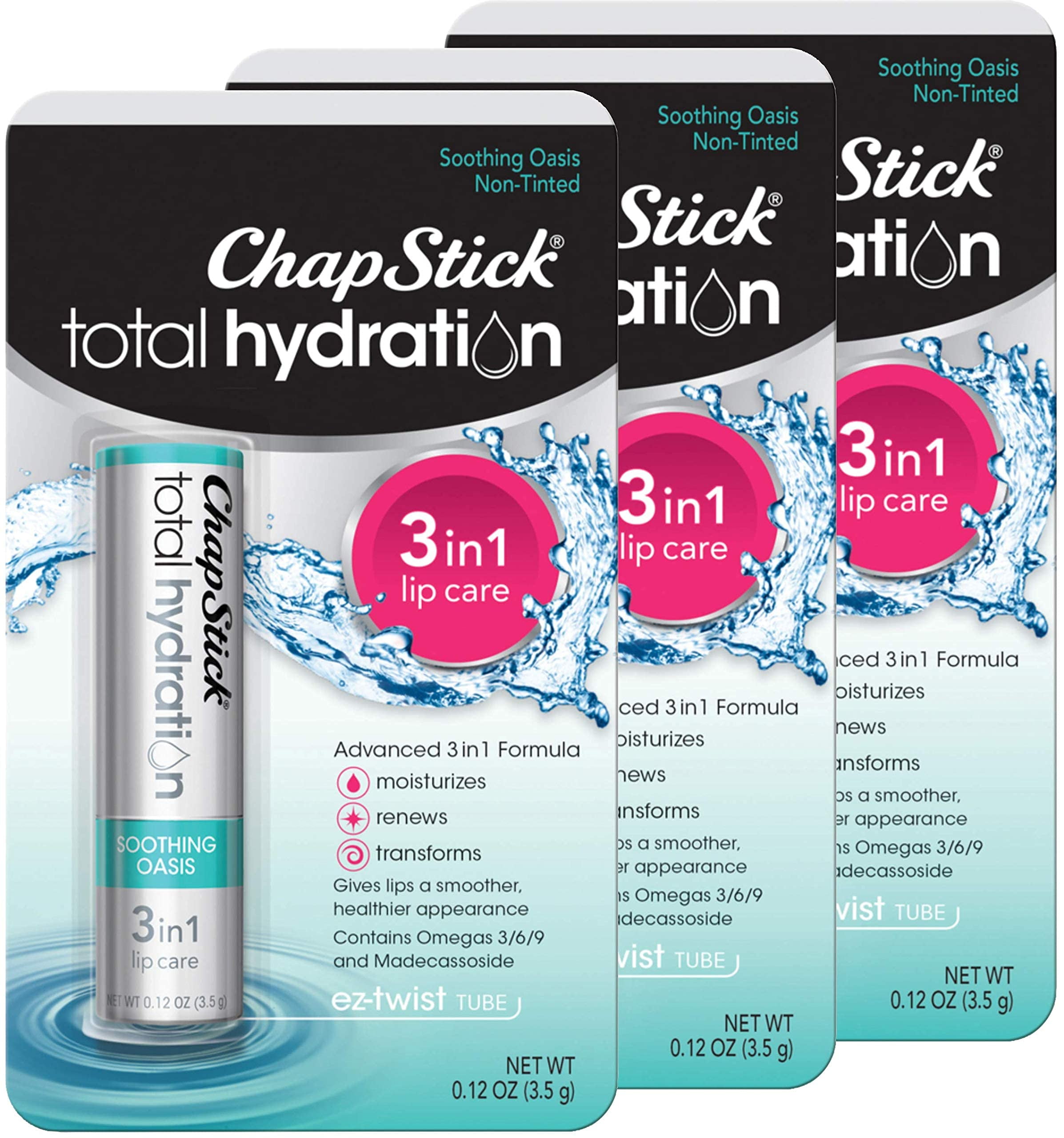 Chapstick Total Hydration 3-In-1 Lip Care Soothing Oasis 0.12 Oz (Pack ...